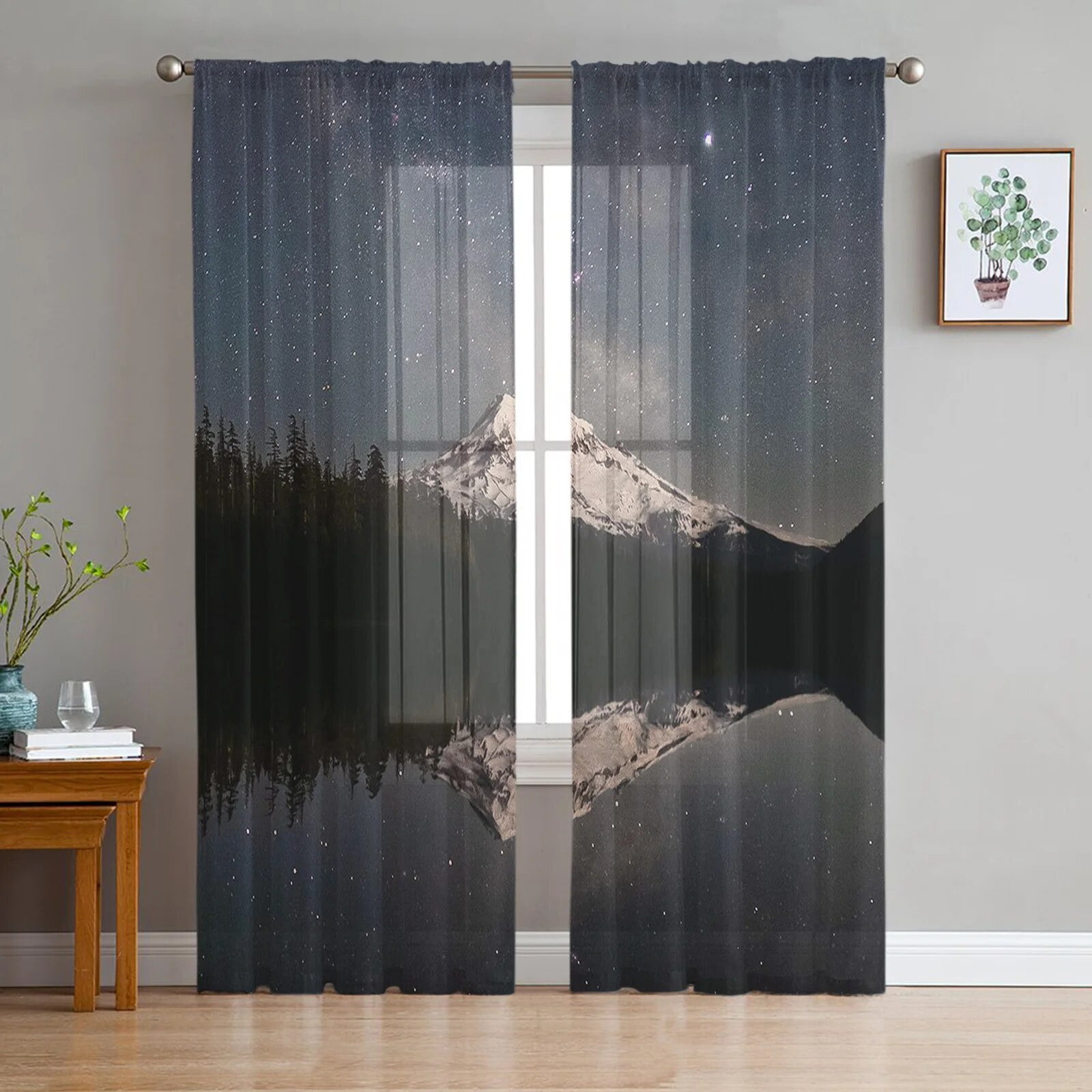 Snow Mountain Starry Sky Window Curtains Bedroom Modern Drape Sheer ...