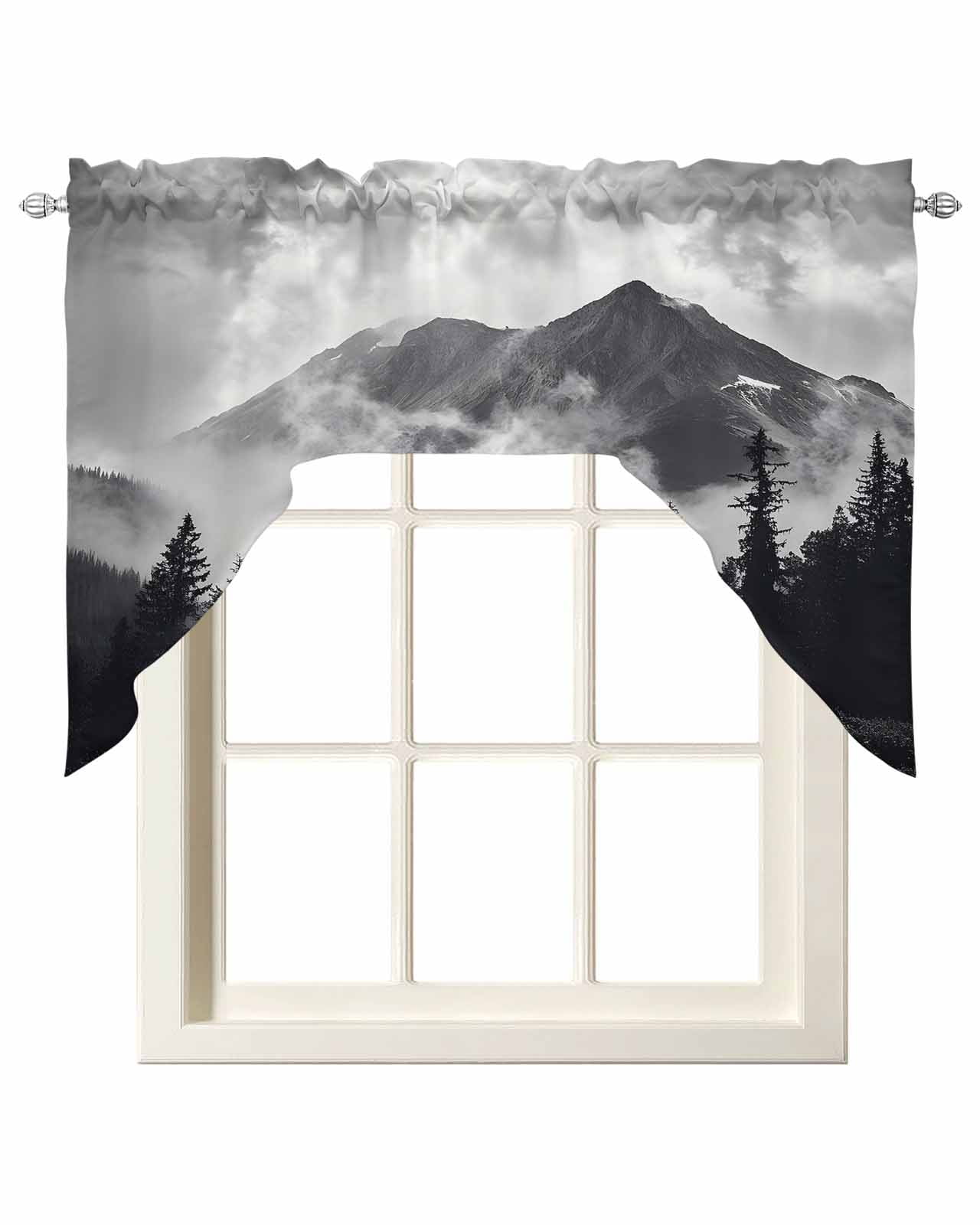 Snow Mountain Swag Valance and Tier Curtains Set Nature Scenery Black ...