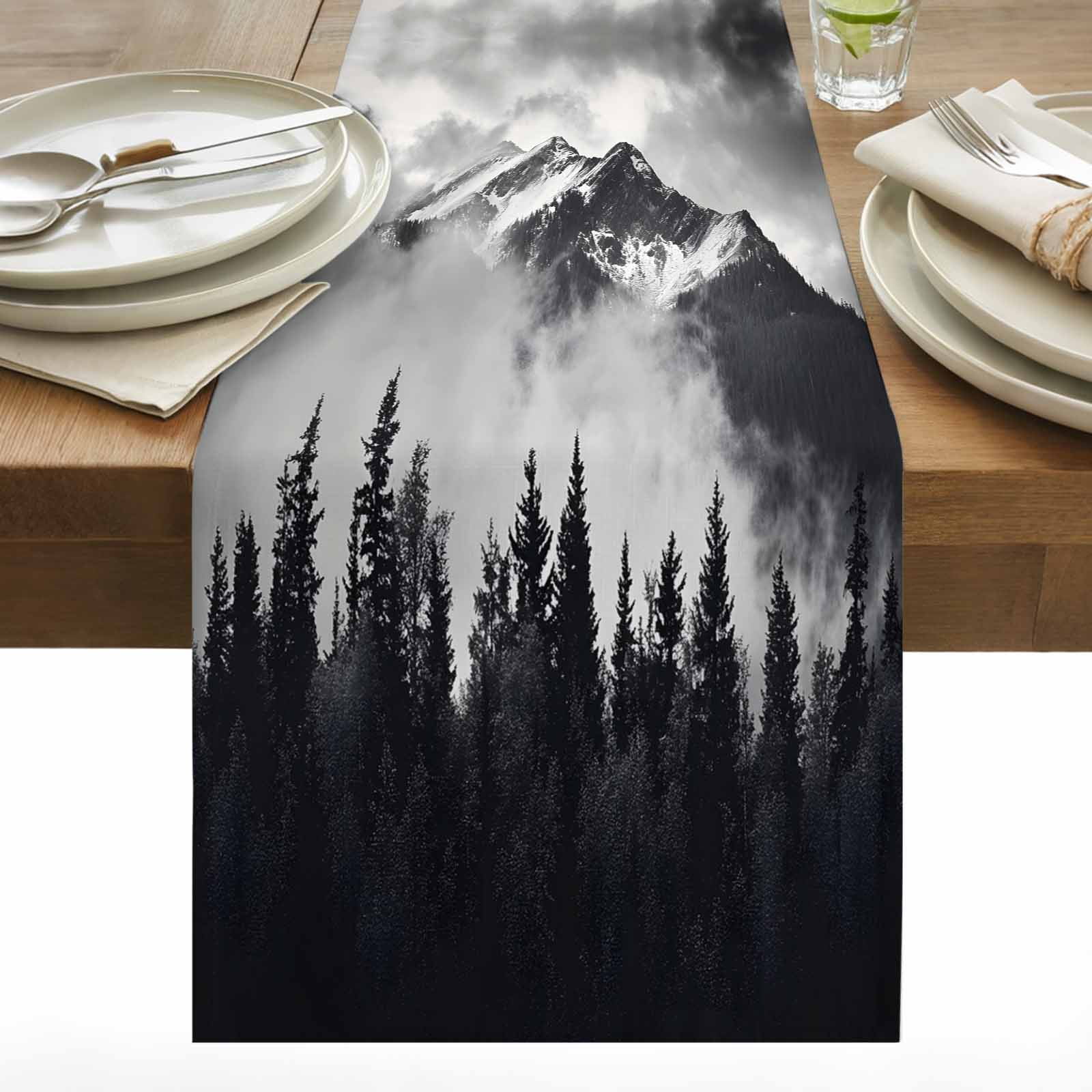 Snow Mountain Table Runner 13x120 inch Black Forest Nature Scenery ...
