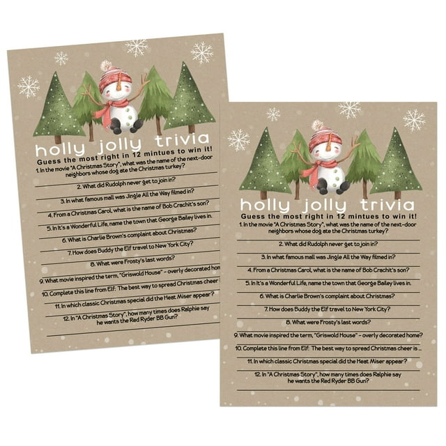Paper Clever Party Snowman Christmas Trivia Game Cards - 25 Pack, 5x7 ...
