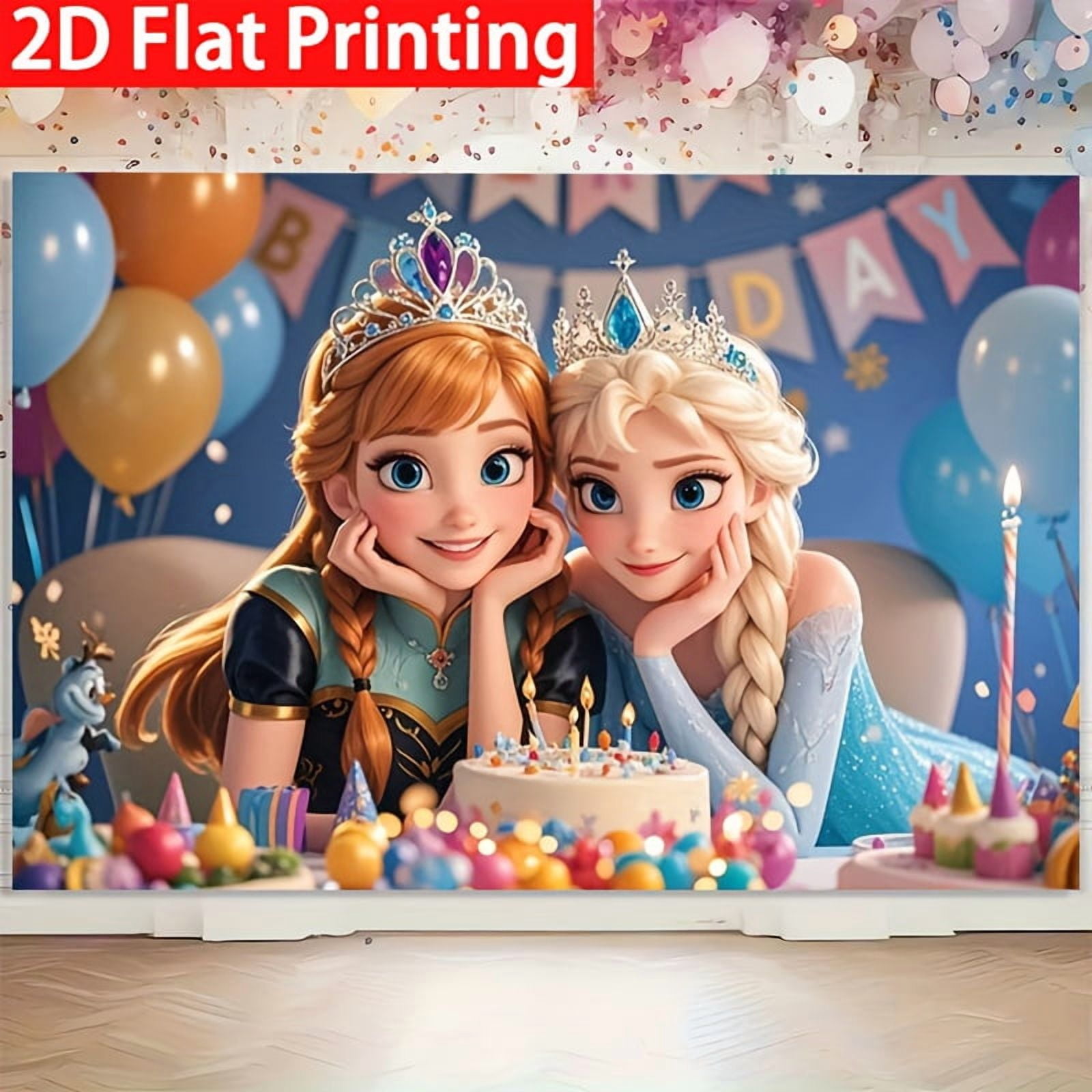 Snow Princess Elsa and Anna Rectangular Birthday Party Background ...