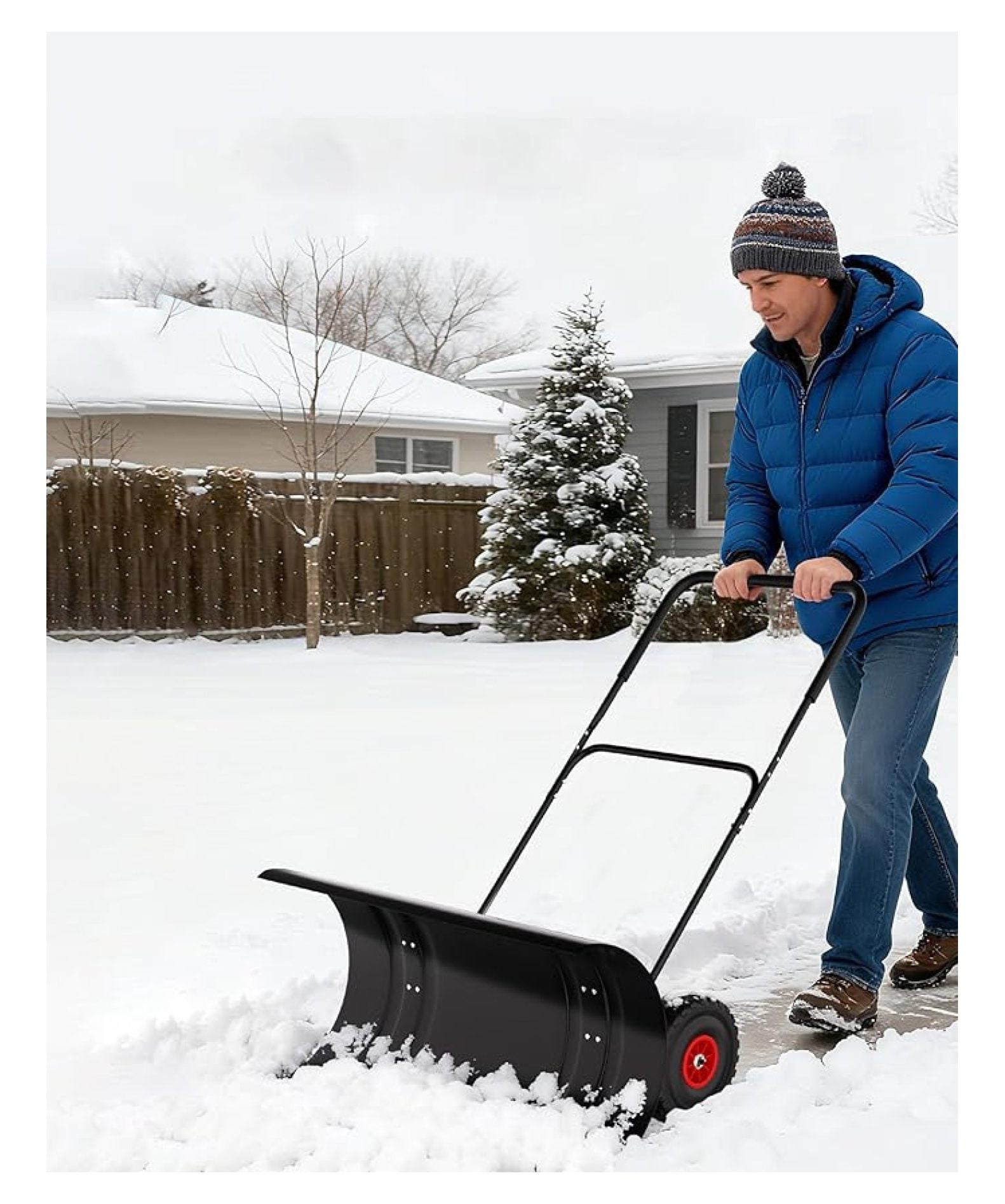 Snow Pusher 29 Inch Wide Heavy Duty Steel, Driveway Snow Removal Tool ...