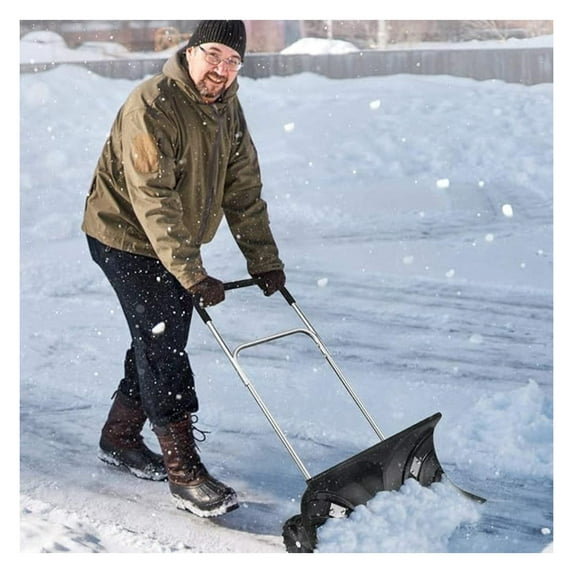 Snow Pusher Rolling Snow Shovel - Heavy Duty Snow Removal Tool with ...