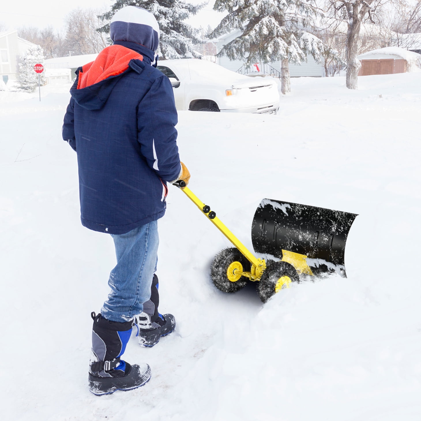 Snow Pusher Shovel for Driveway, 29" Wide Metal Snow Plow Shovel with ...