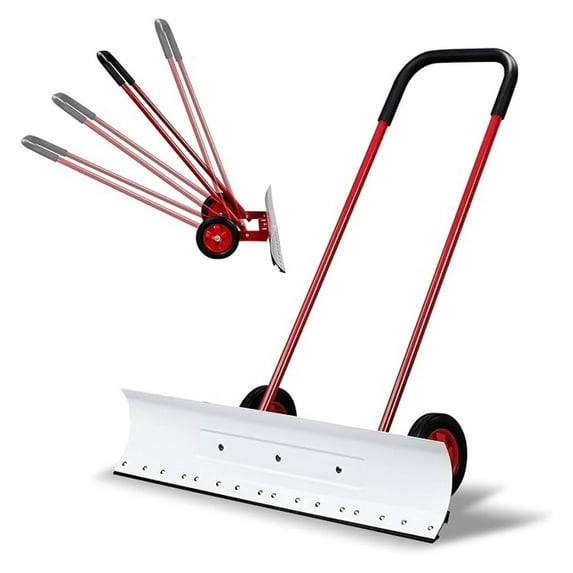 Snow Pusher Shovel with Wheels, 39-Inch Bi-Directional Snow Plow for ...