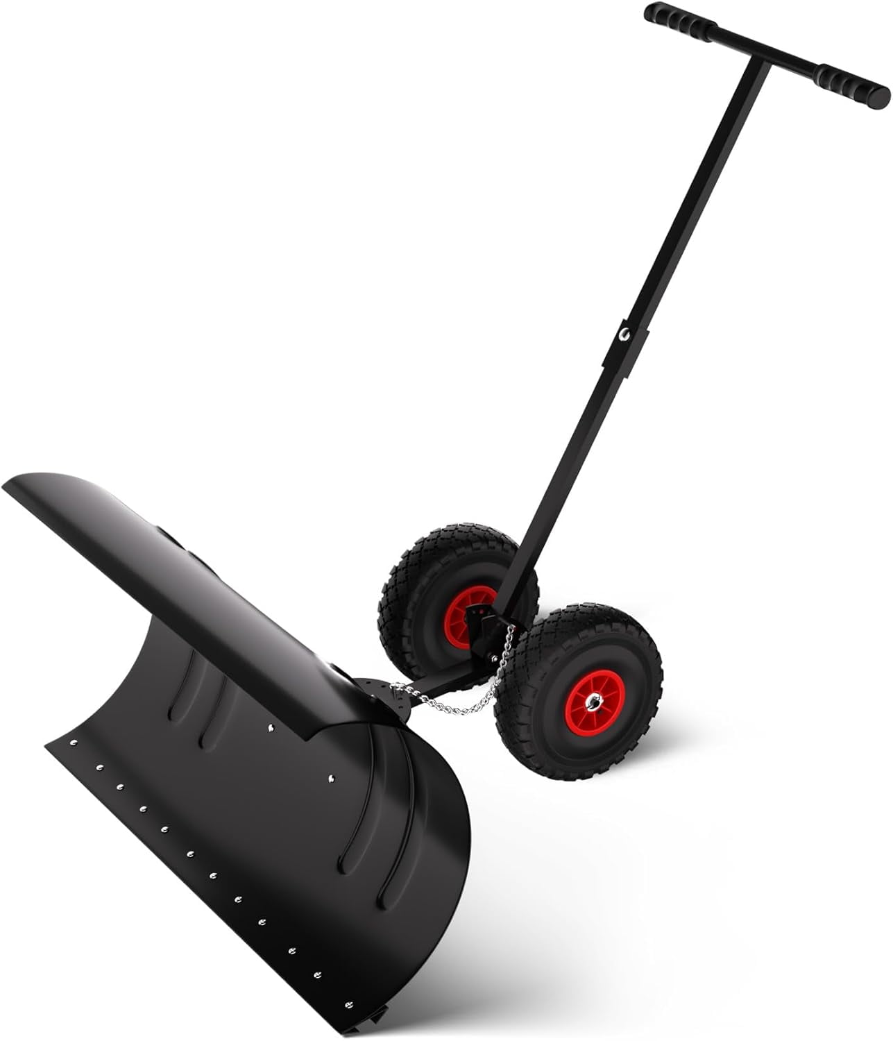 Snow Pusher Shovel with Wheels, Adjustable Ergonomic T-Handle, Heavy ...