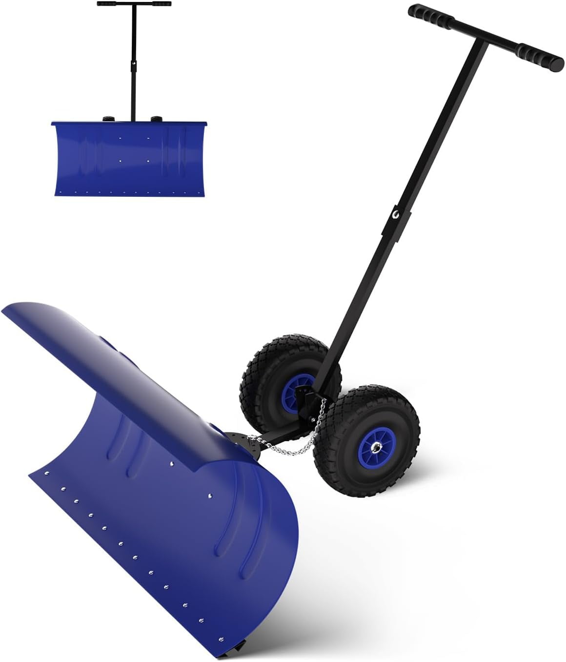 Snow Pusher Shovel with Wheels, Adjustable Ergonomic T-Handle, Heavy ...