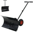 Snow Pusher w/Wheels, Metal Snow Pusher Shovel for Driveway, 29" Angled ...