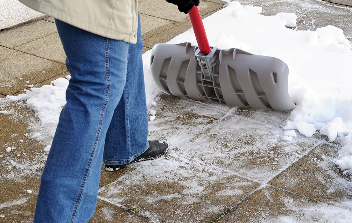 Snow Pusher with Fiberglass Handle, 18 Inch Wide Blade, Snow Shovel ...