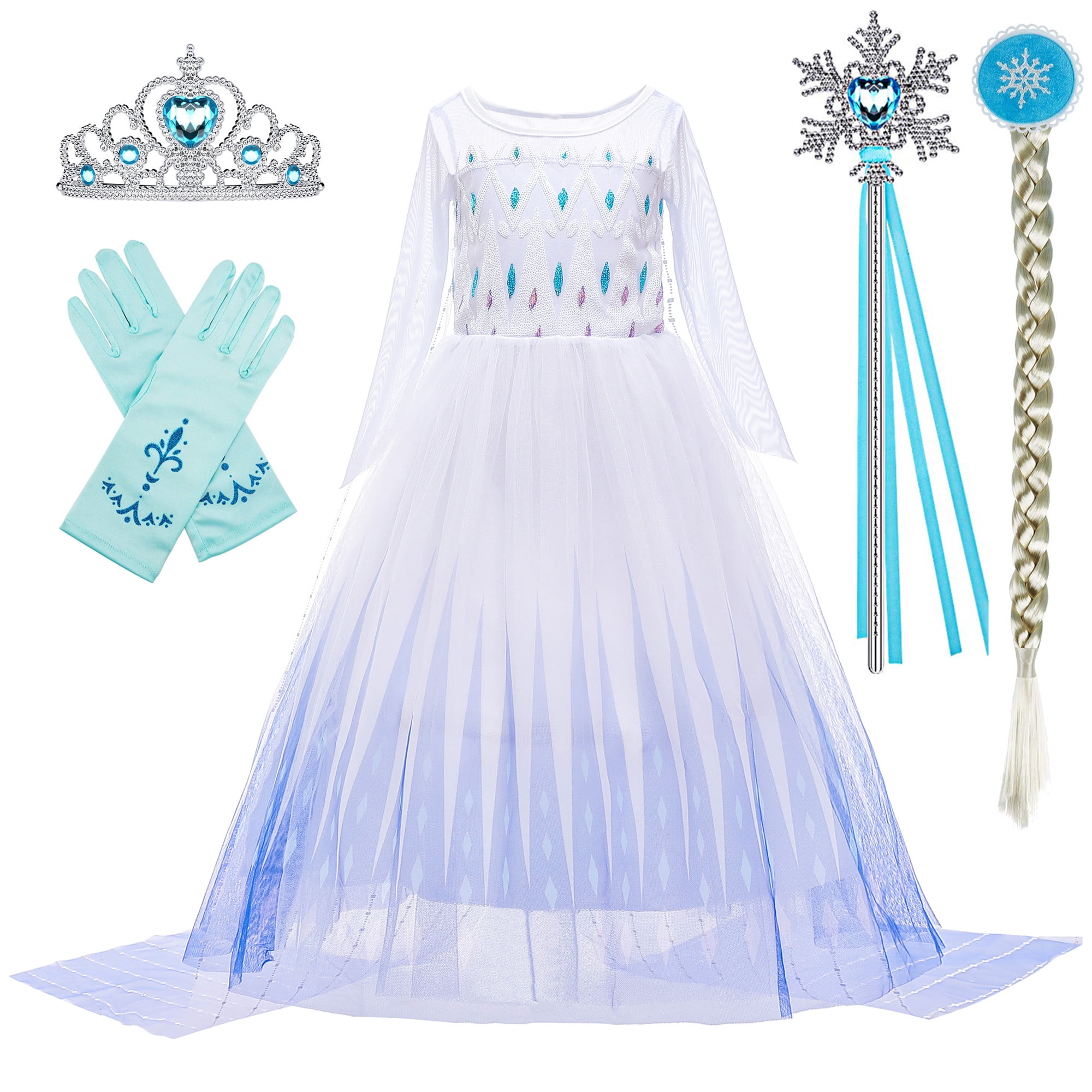 Snow Queen Act 2: Elsa Dress Costume Set, Includes Wig, Crown & Magic ...