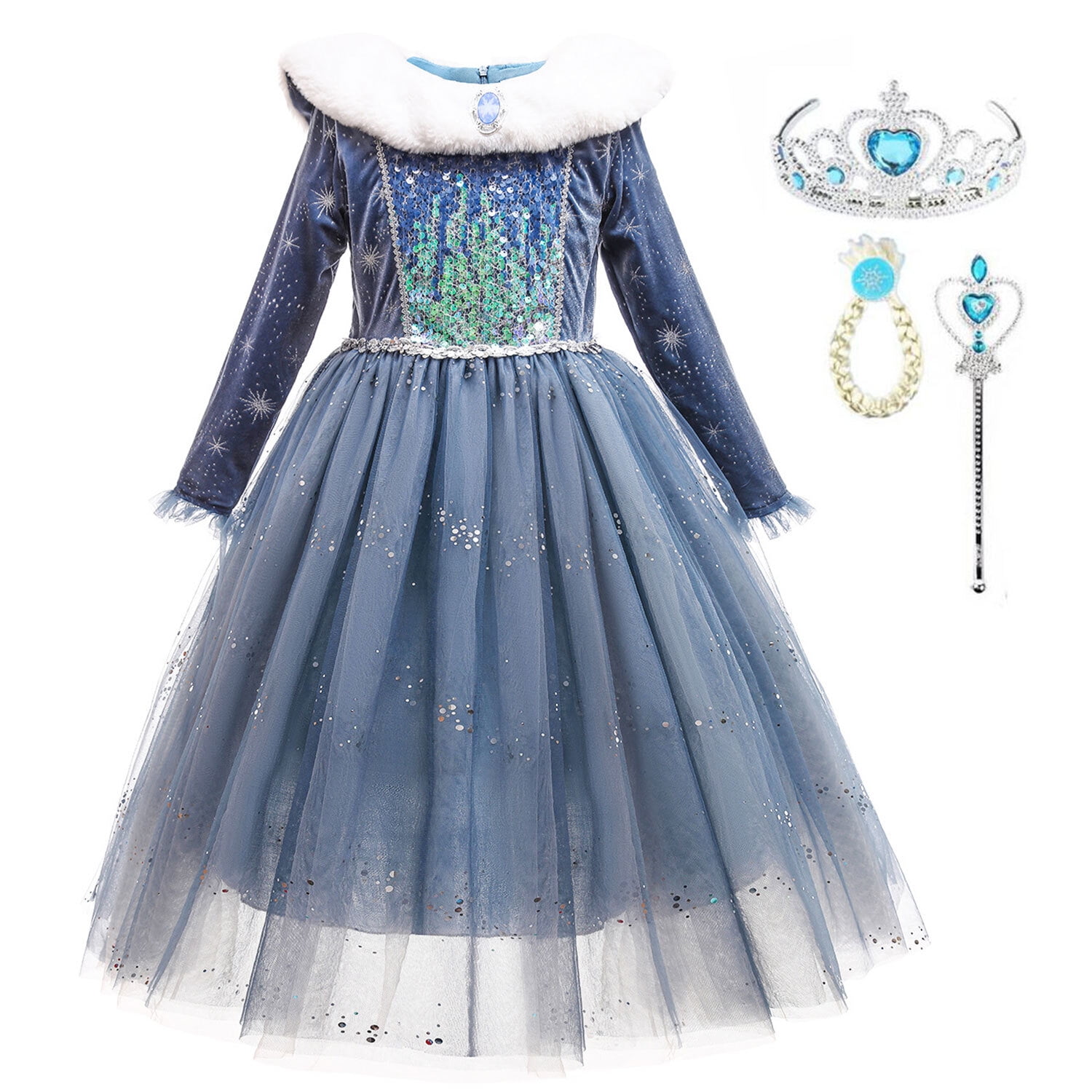 Snow Queen Princess Elsa Costumes Dress for Girls Fancy Christmas ...