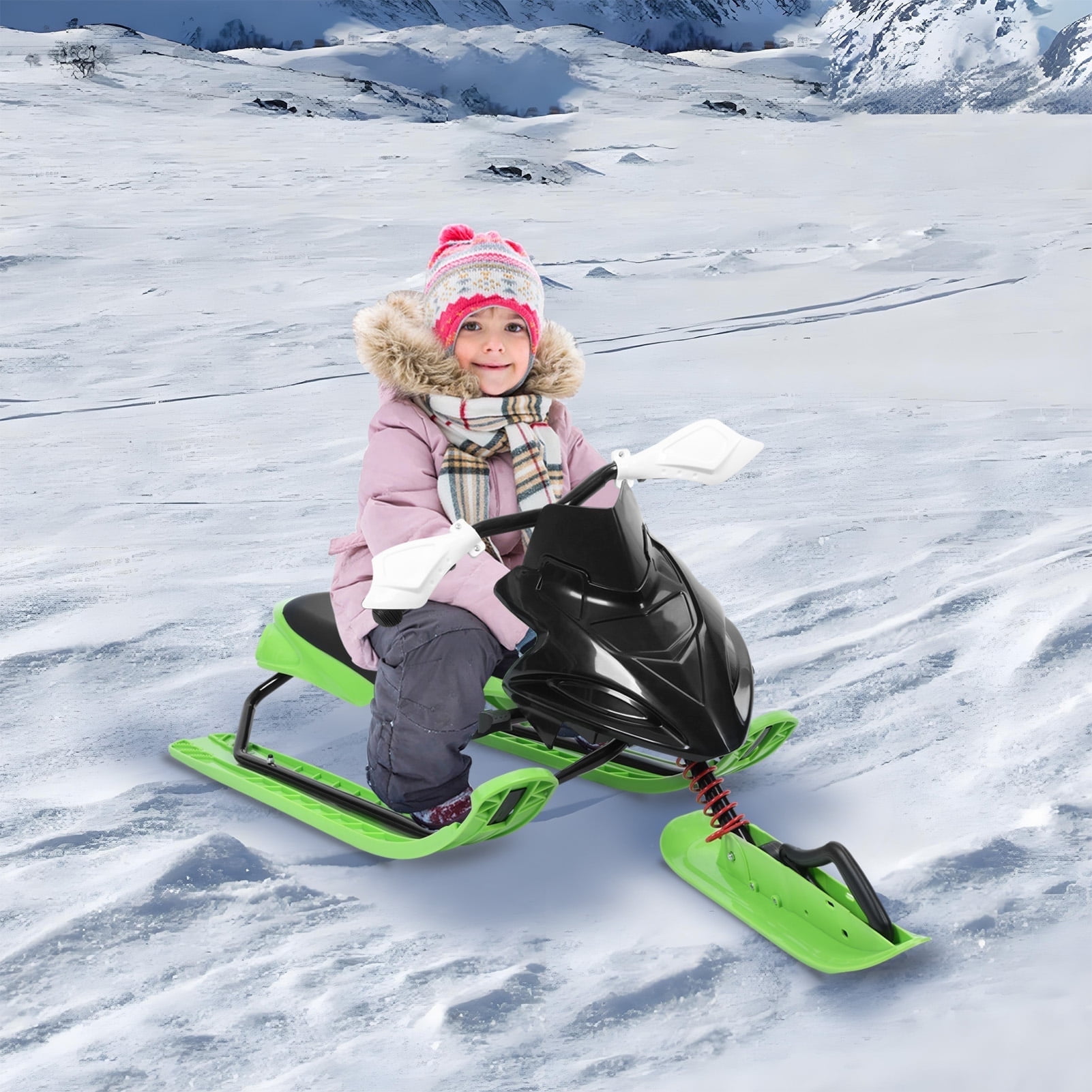 Snow Racer Sled, Ski Sled Slider Board with Steering Wheel, Twin Brakes ...