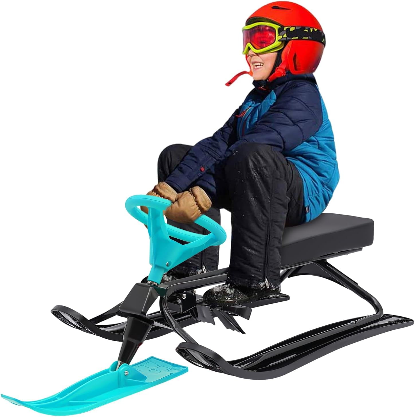 Snow Racer Sled, Ski Sled Slider Board with Steering Wheel, Soft and ...