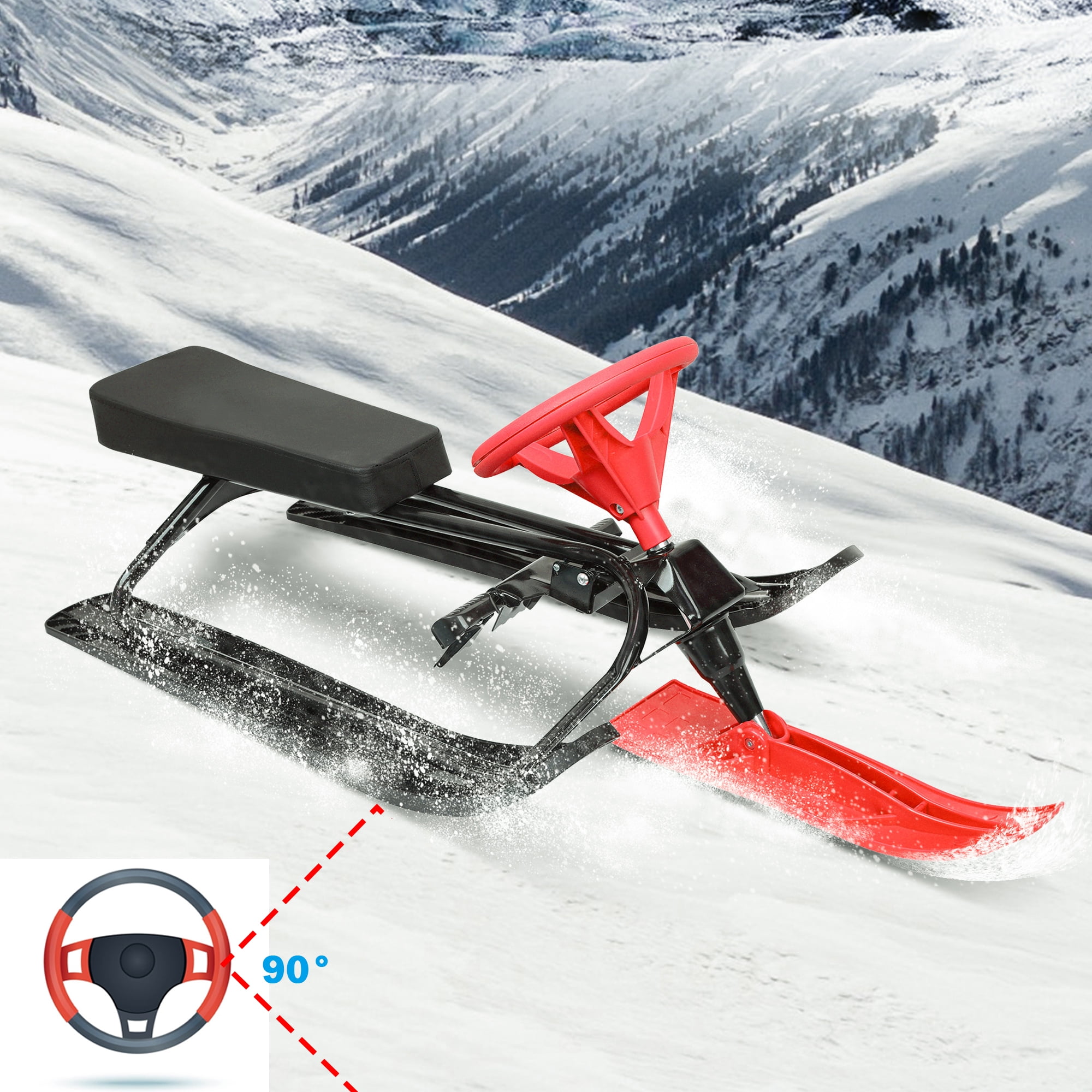 Seizeen Snow Racer Sled for Kids/Adults, 45'', Steering Wheel, Metal ...