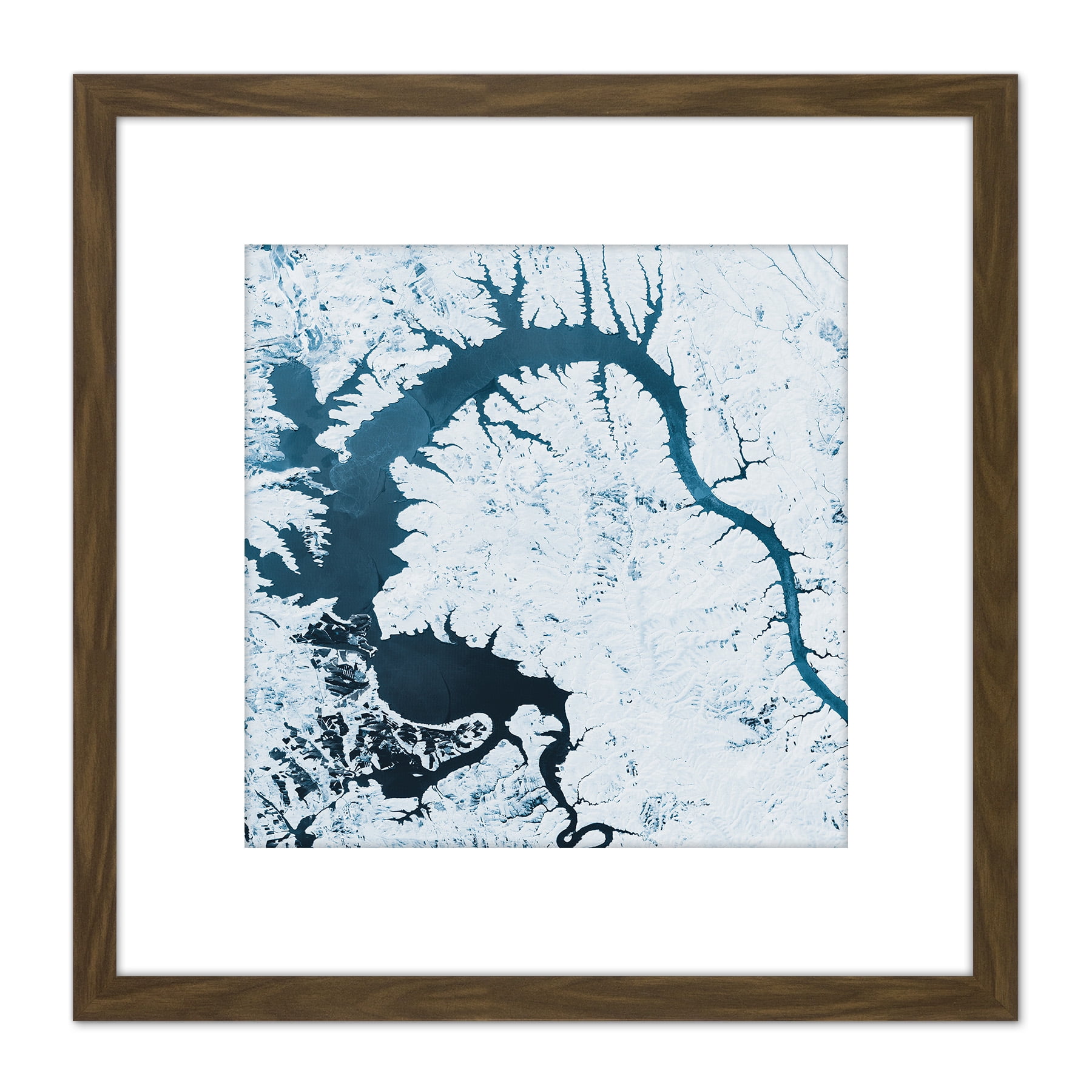 Snow River Abstract 8X8 Inch Square Wooden Framed Wall Art Print ...