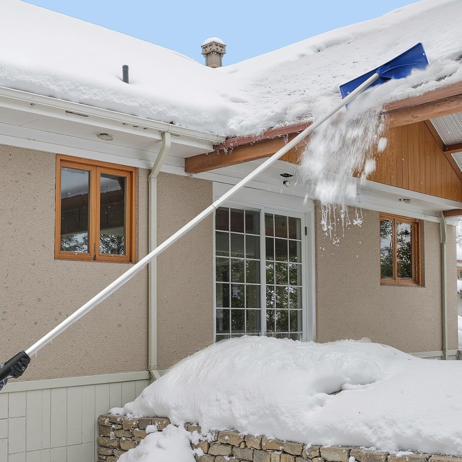 Snow Roof Rake, 24 in PP Plastic Blade, 3.8-18.2 ft Adjustable Roof ...