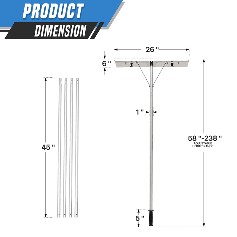 Snow Roof Rake Reach Aluminium Snow Removal Tool w/Wheels+Extendable ...