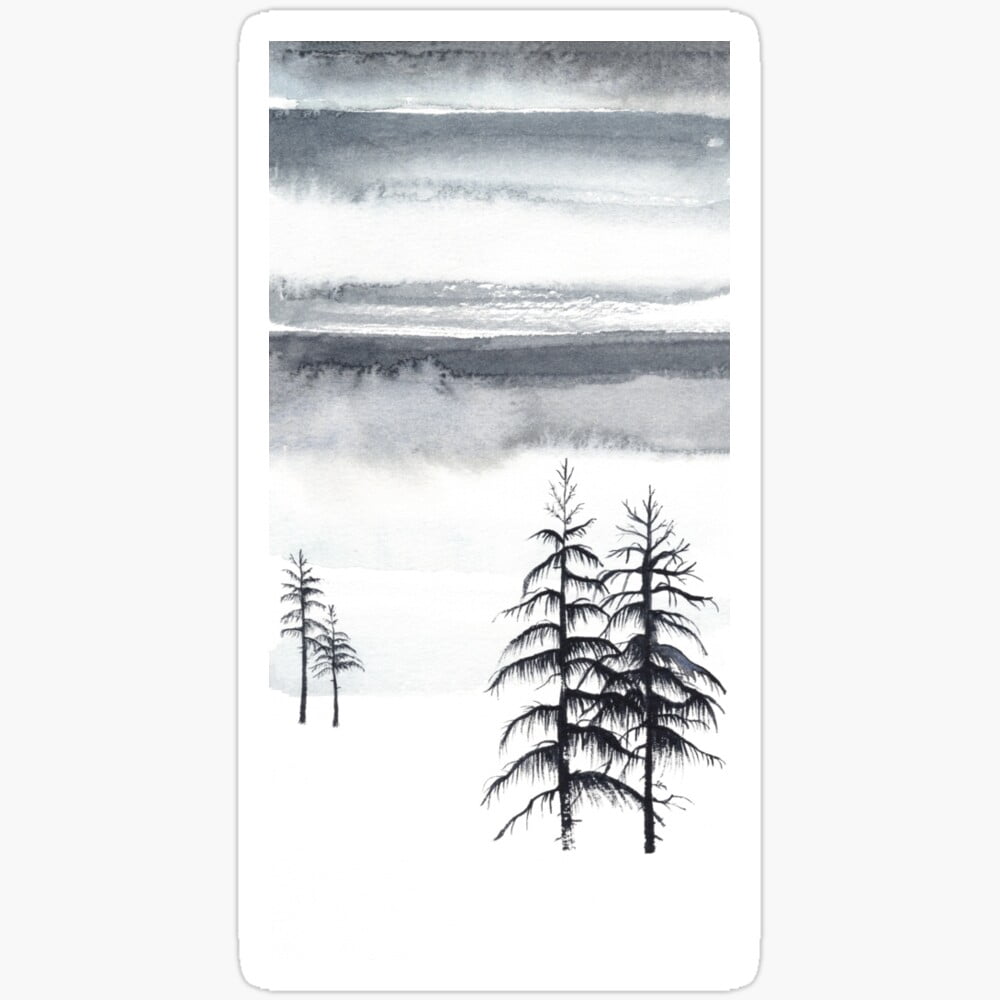 Snow Scape Watercolour Painting Sticker Phone Decal Water Bottle ...