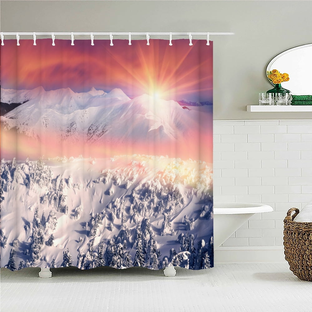 Snow Scene Scenery Shower Curtain Waterproof Fabric Cedar Trees ...