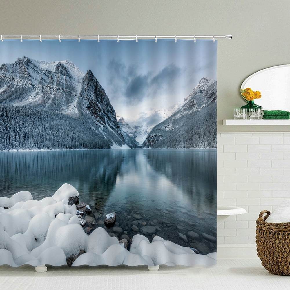 Snow Scene Scenery Shower Curtain Waterproof Fabric Cedar Trees ...