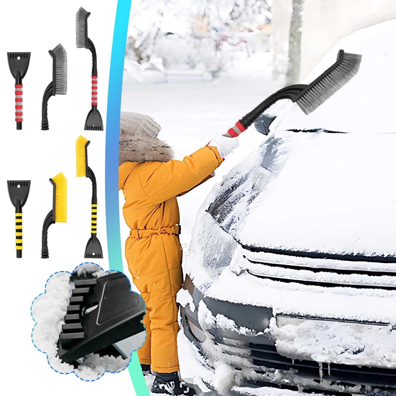Snow Scraper Brush, Car Snow Clearing Tool, Durable Rubber Blade ...