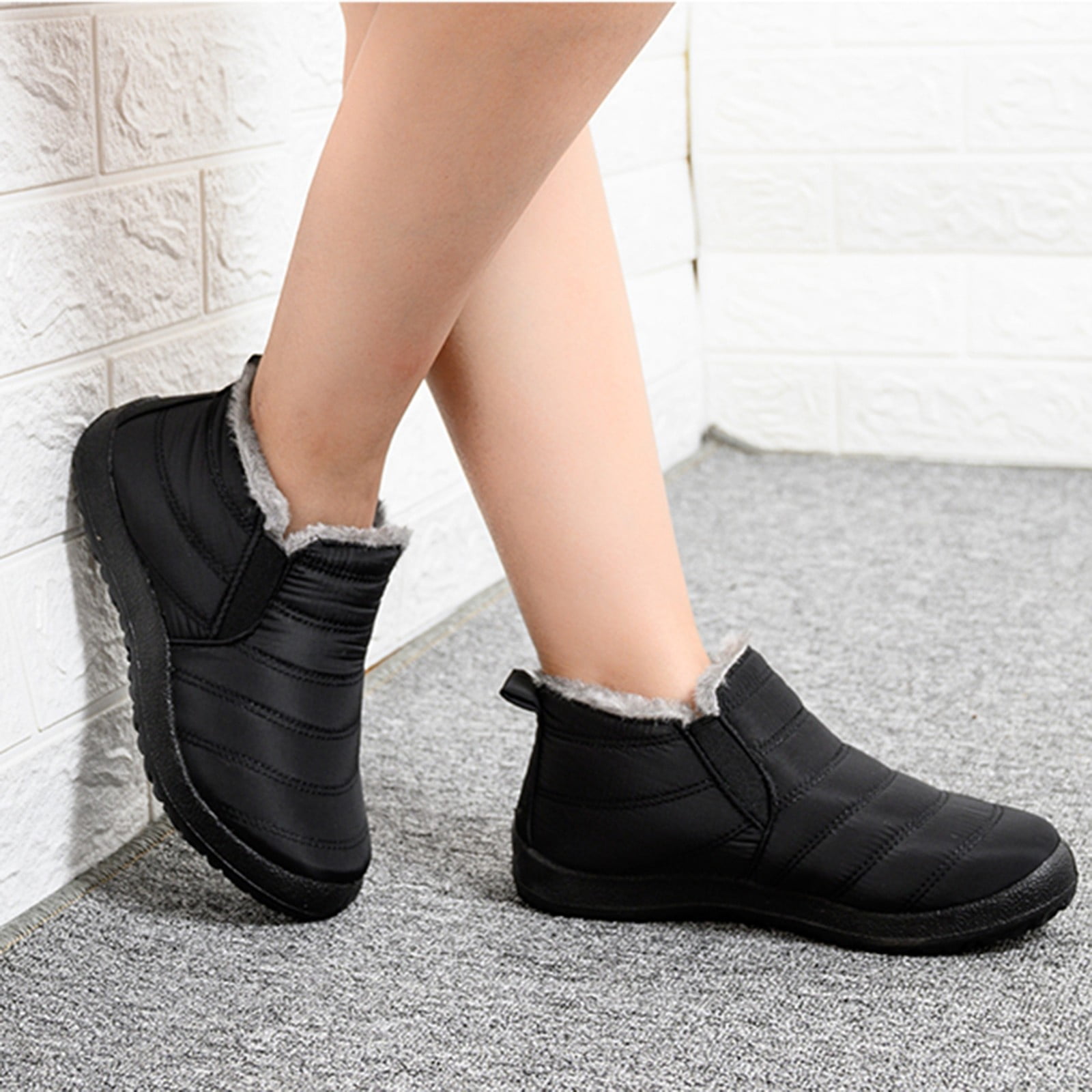 Snow Short Boots Women Flat Couple Water Warm Winter Men Velvet Women's ...