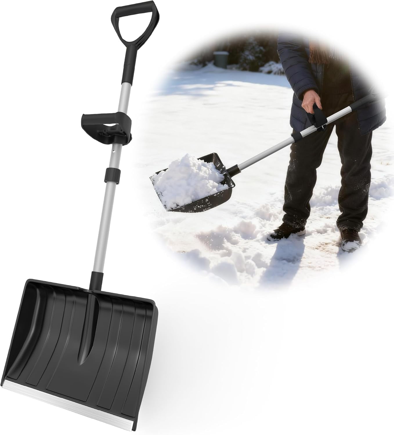 Snow Shovel for Driveway, Snow Removal Shovel with Ergonomic D-Grip ...