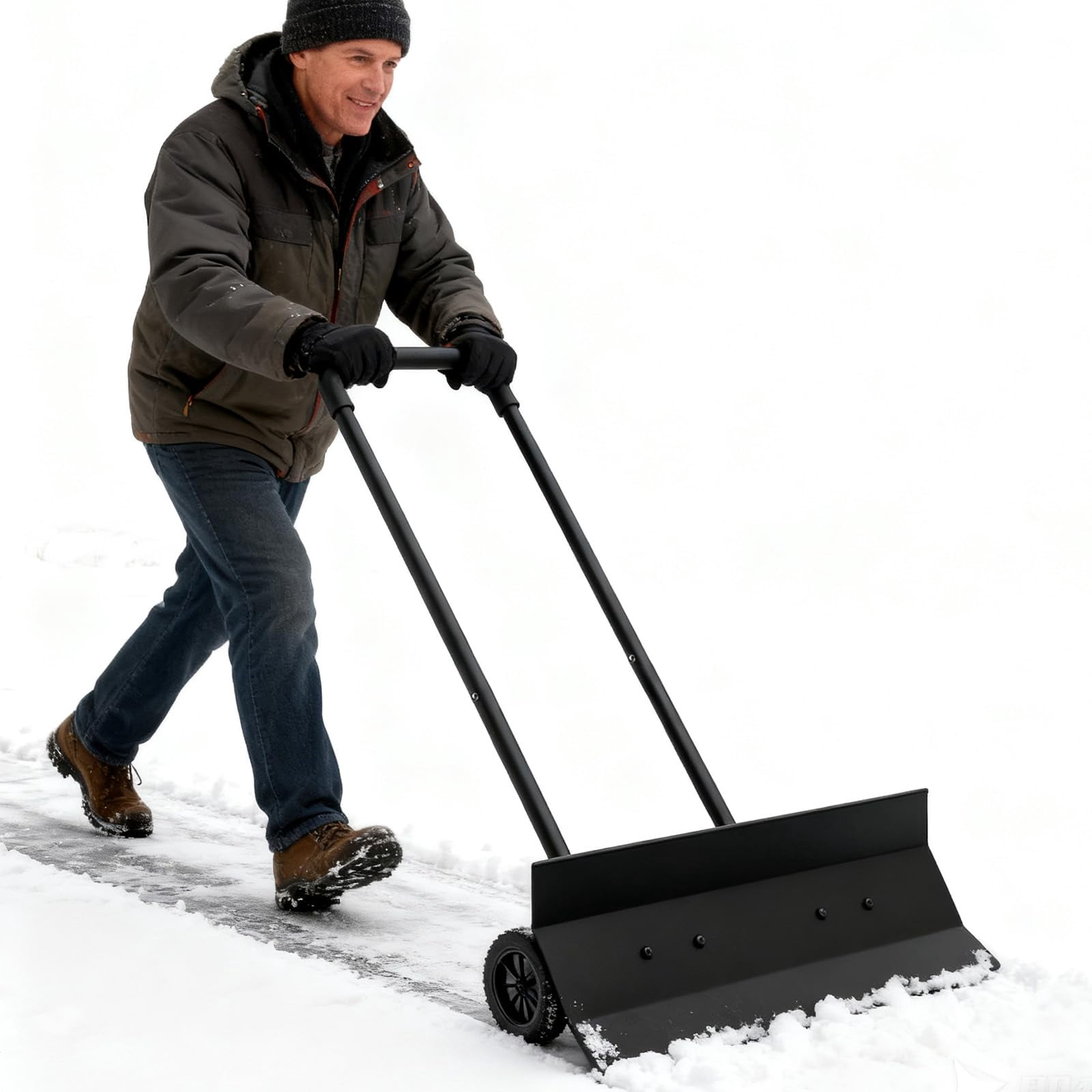 Snow Shovel for Driveway with Wheels, Adjustable Handle Wheeled Heavy ...