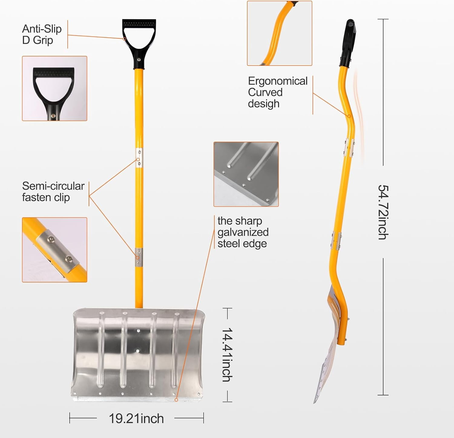 Snow Shovel, Heavy Duty Aluminum Snow Removal with 19.2 inch Shovel for ...