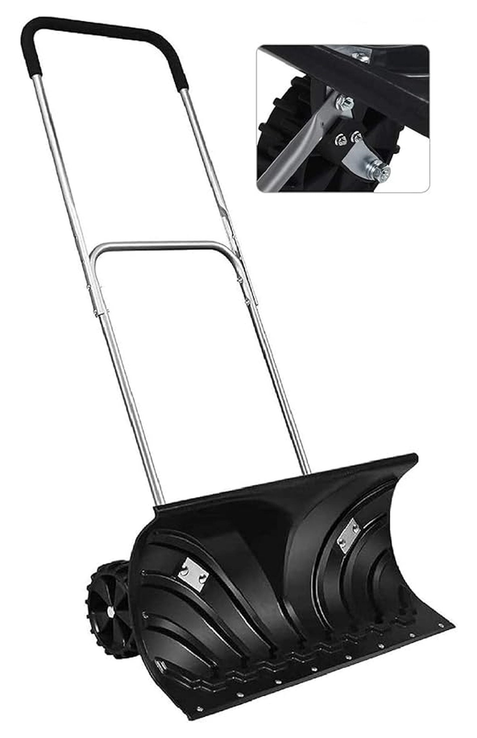 Snow Shovel Rolling Pusher 26” Wide Blade Adjustable Handle Heavy Duty ...