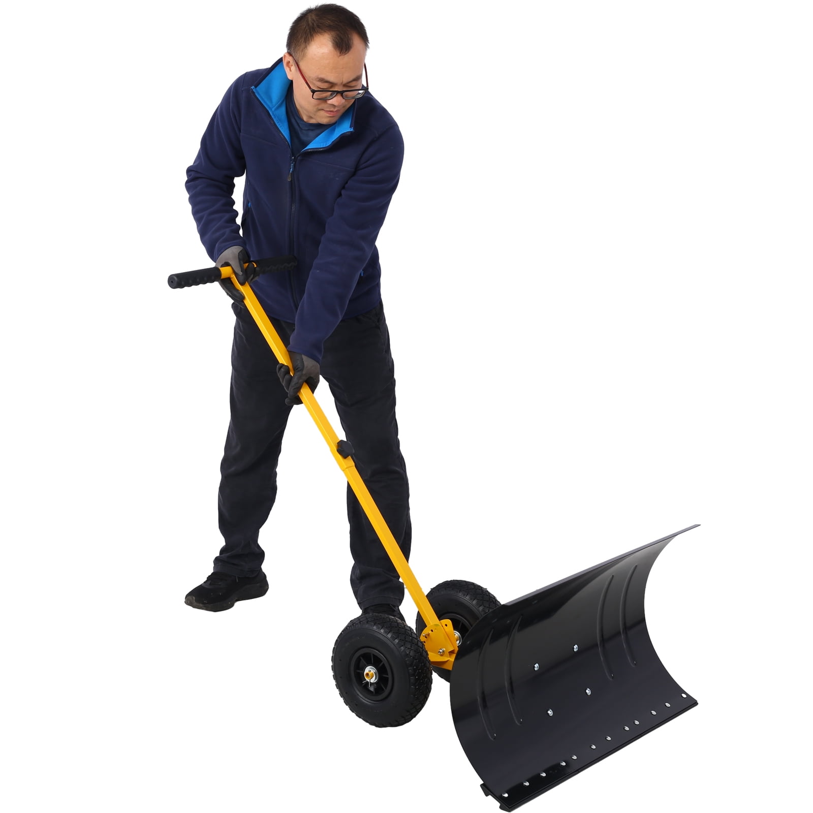 Snow Shovel with Wheels 29 Inch Wide Blade Snow Pusher with Cushioned ...