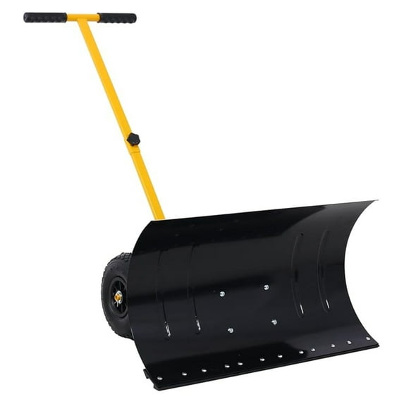 Snow Shovel for Driveway, Heavy Duty Steel Snow Pusher with Wheels ...