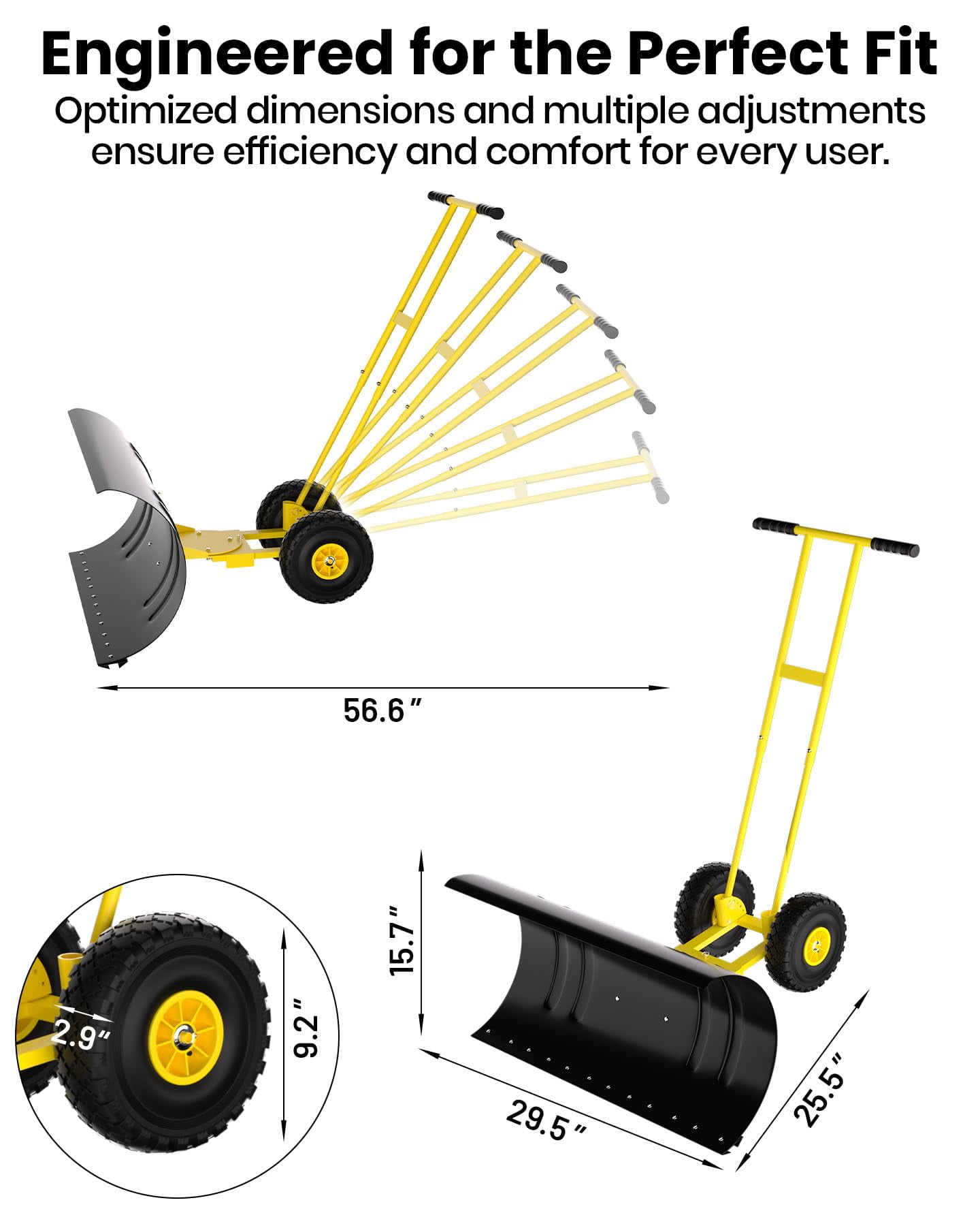 Snow Shovel for Driveway, Heavy Duty Wheeled Metal Snow Shovels with ...