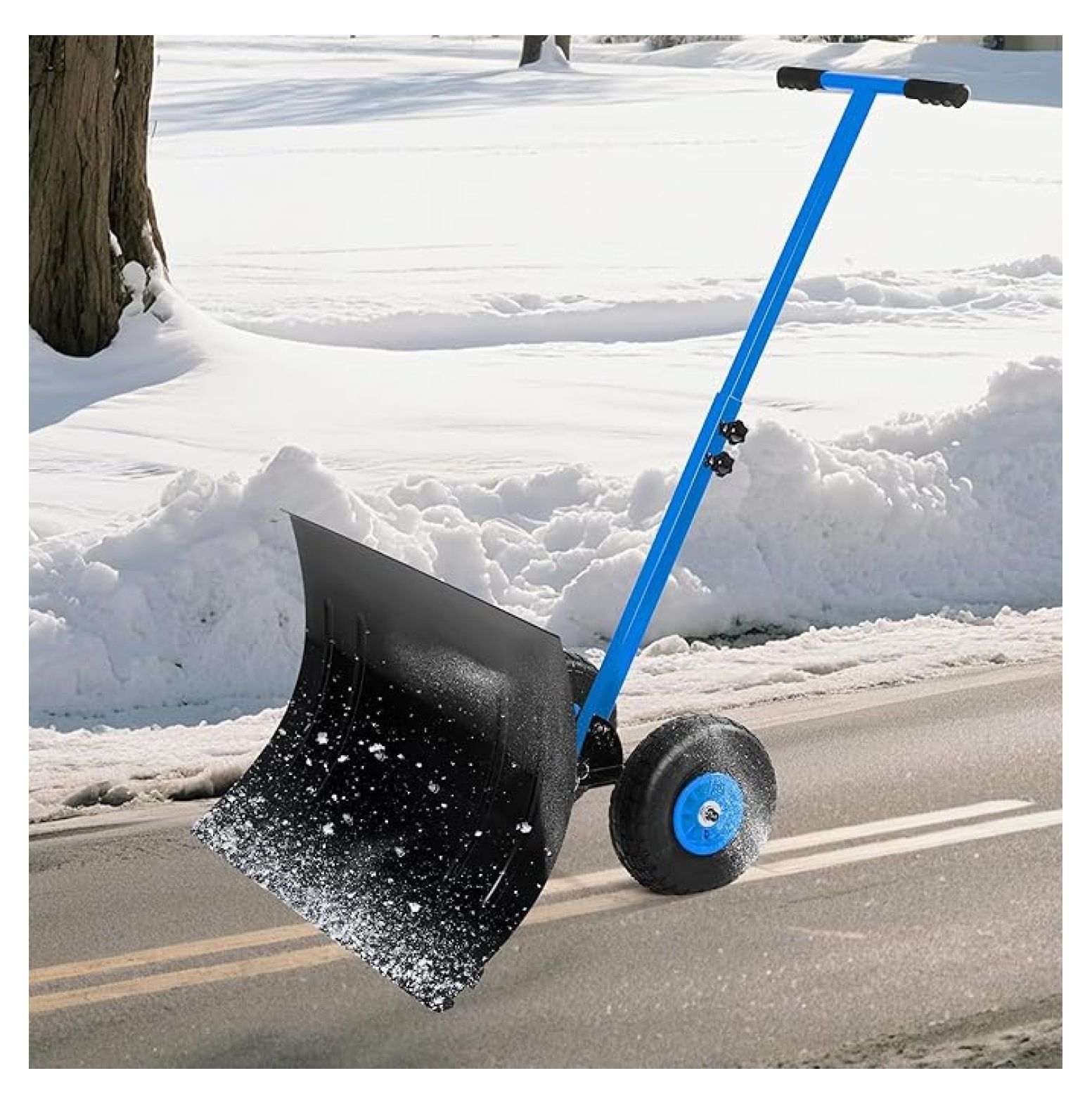 Snow Shovel with Wheels 29.1" Heavy Duty Snow Pusher - Adjustable Angle ...
