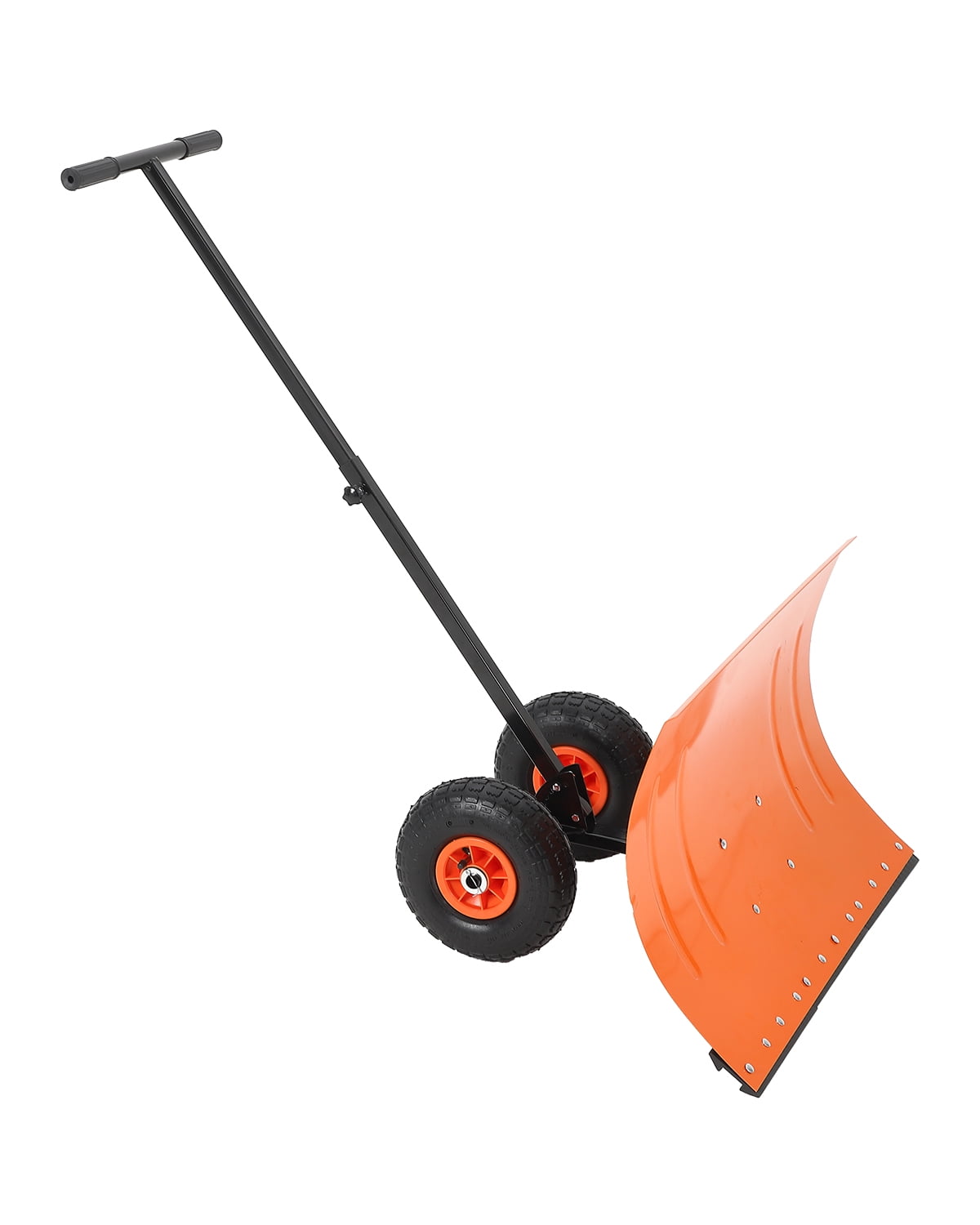 Snow Shovel with Wheels, Single Rod Steel Snow Pusher with 5-Position ...