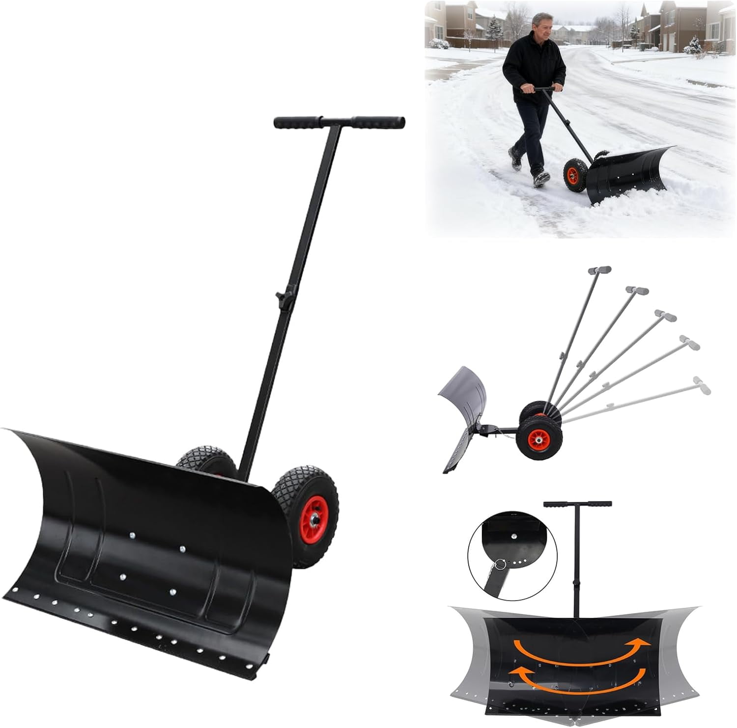 Snow Shovel with Wheels, Snow Plow, Push Snow Shovel for Snow Removal ...