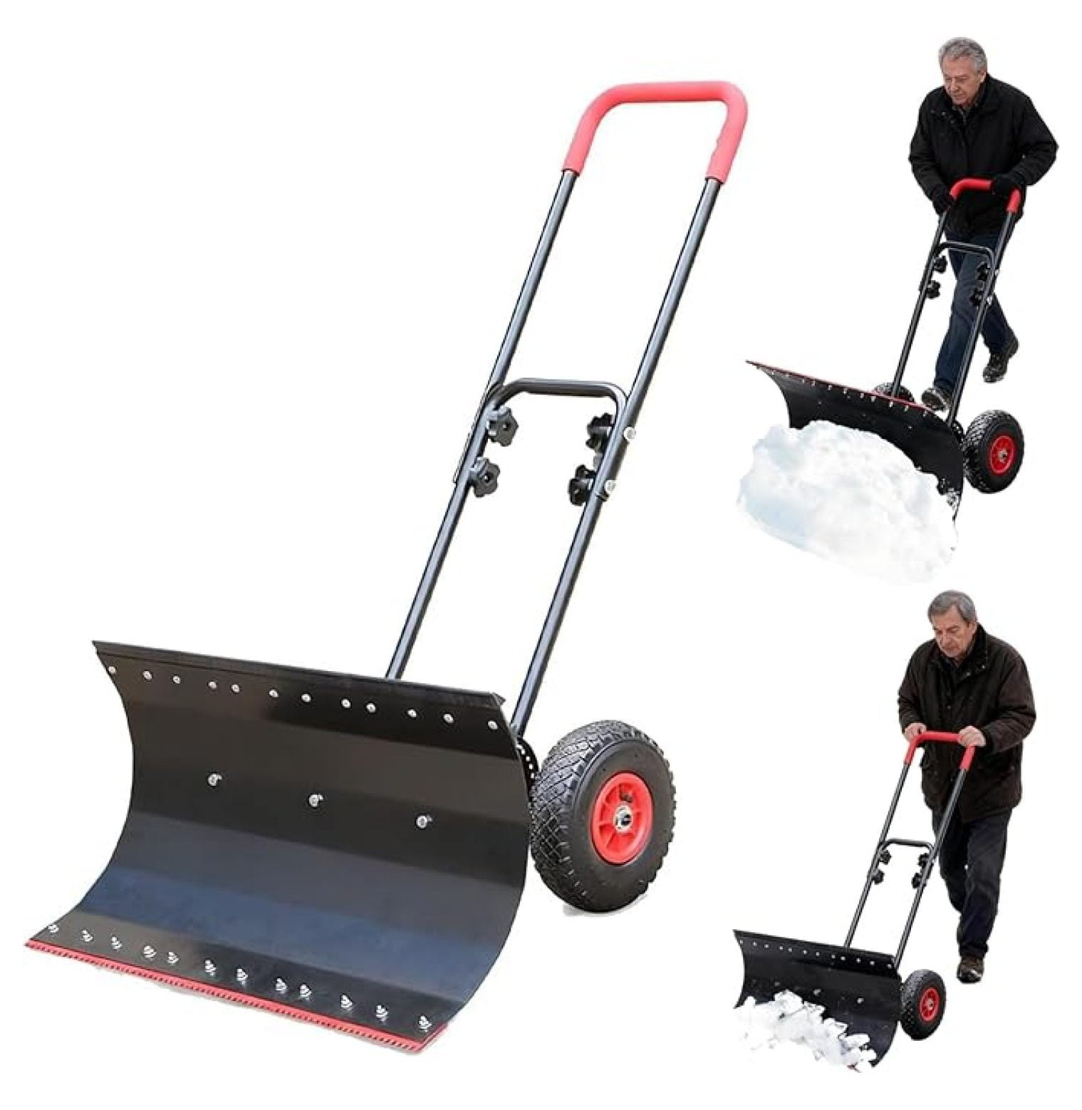 Snow Shovel with Wheels, Snow Push Shovel for Snow Removal & Ice, Dual ...