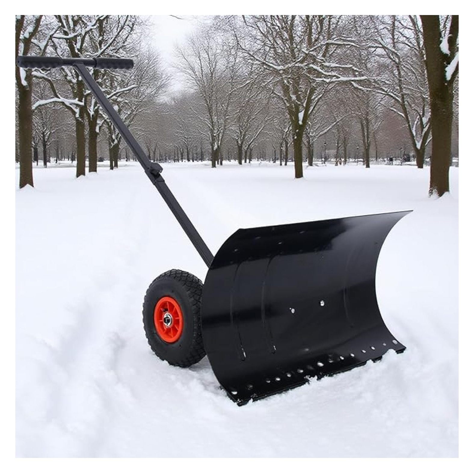 Snow Shovel with Wheels, Snow Pusher 29 Inch Blade, Adjustable Handle ...