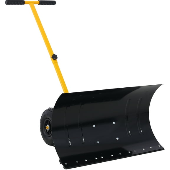 Snow Pusher Shovel for Driveway with Wheels, 29"/39" Wide Heavy Duty ...