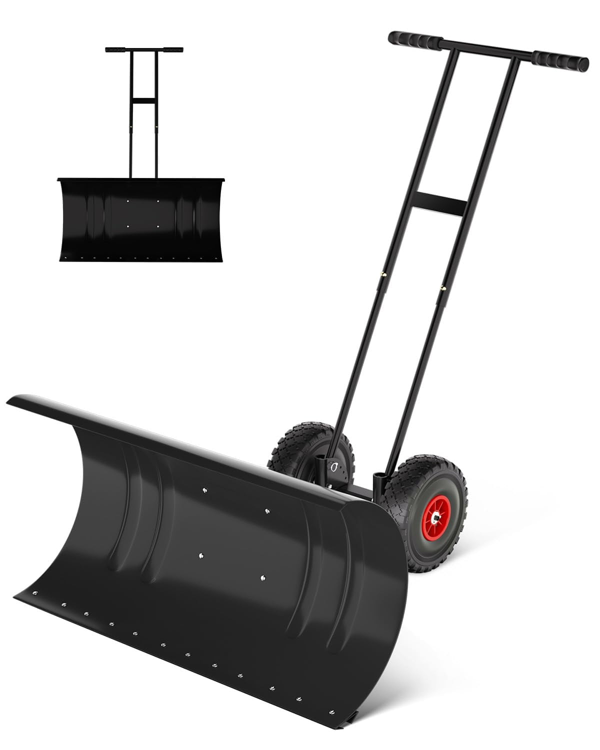 Snow Shovel with Wheels, Snow Pusher Plow Angle & 60° Tilt Handle ...