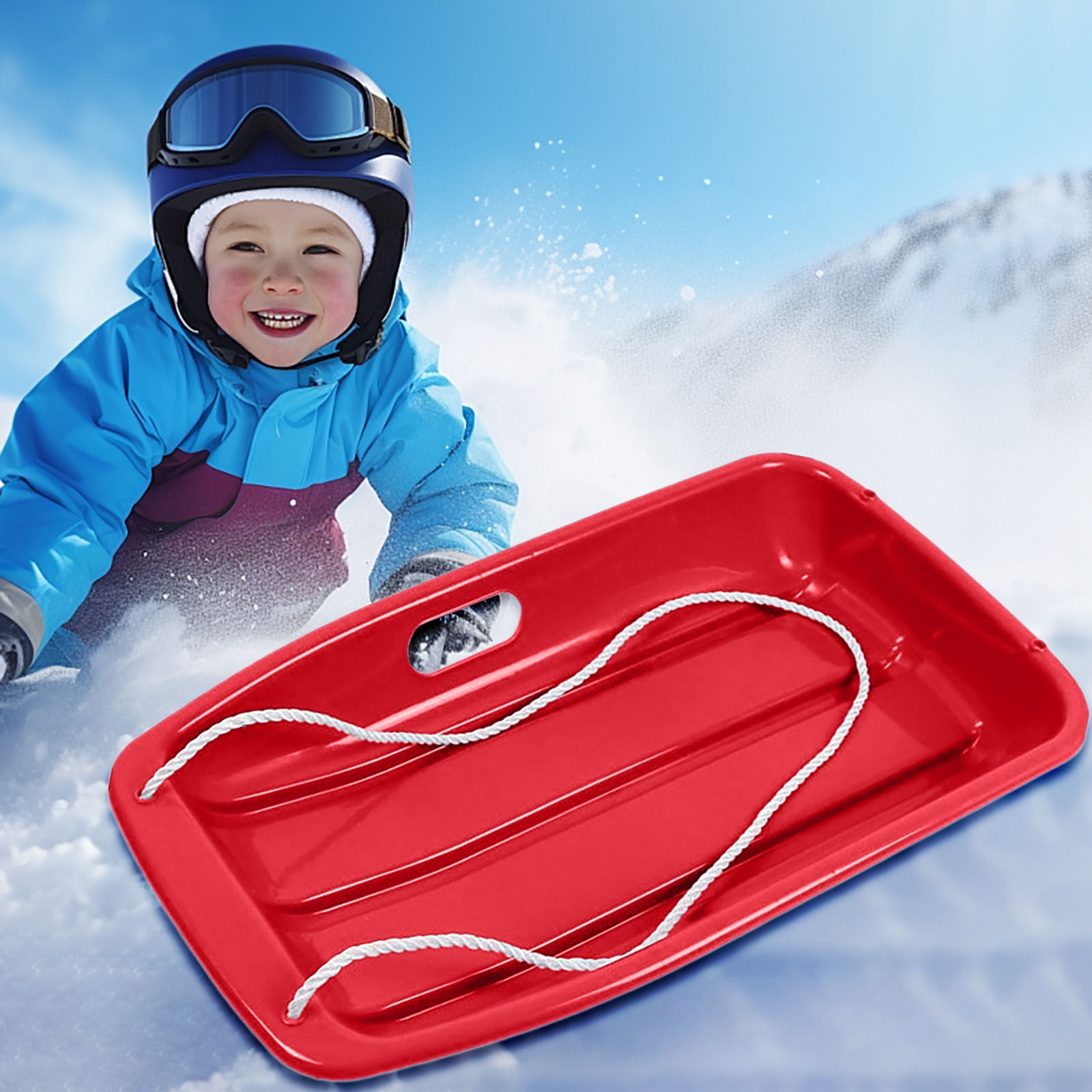 Snow Sled for Kids, Flexible Winter Large Pull Sled, Pull Rope & Handle ...