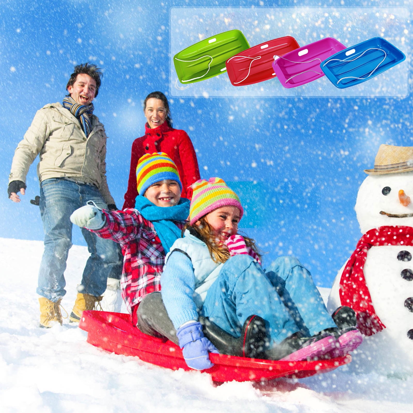 Snow Sled for Kids with 16.5ft Pull Rope & Handle, Sleds for Snow, 3ft ...