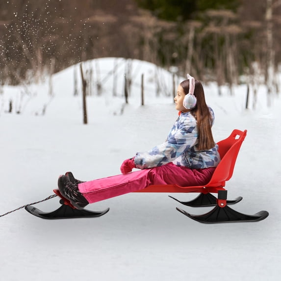 Snow Sled with Pull Rope & 2* Skating Poles,Snow and Ice Skate ...