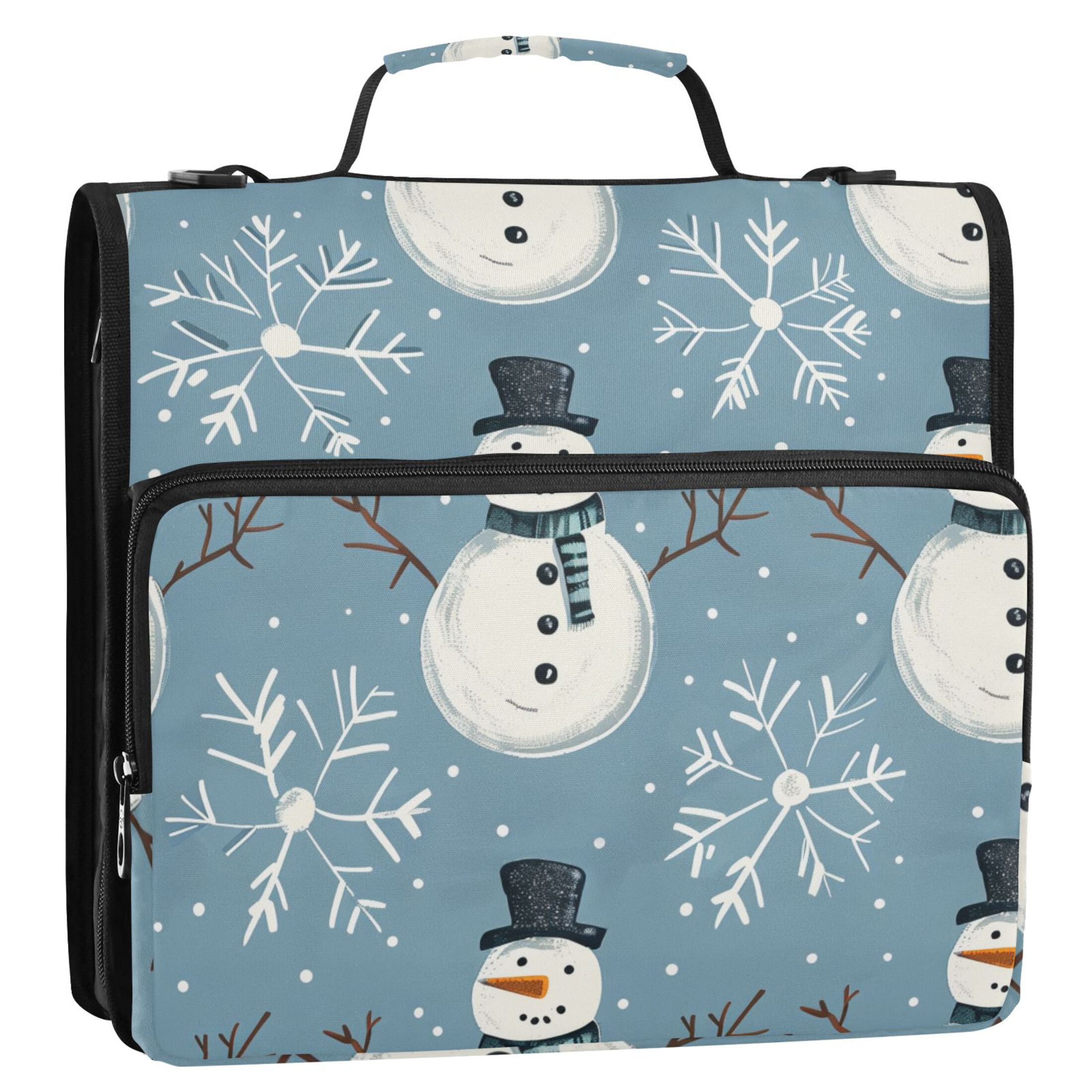 Snow Snowman Cartoon Binder Bag with Shoulder Strap 3 Ring Zipper ...