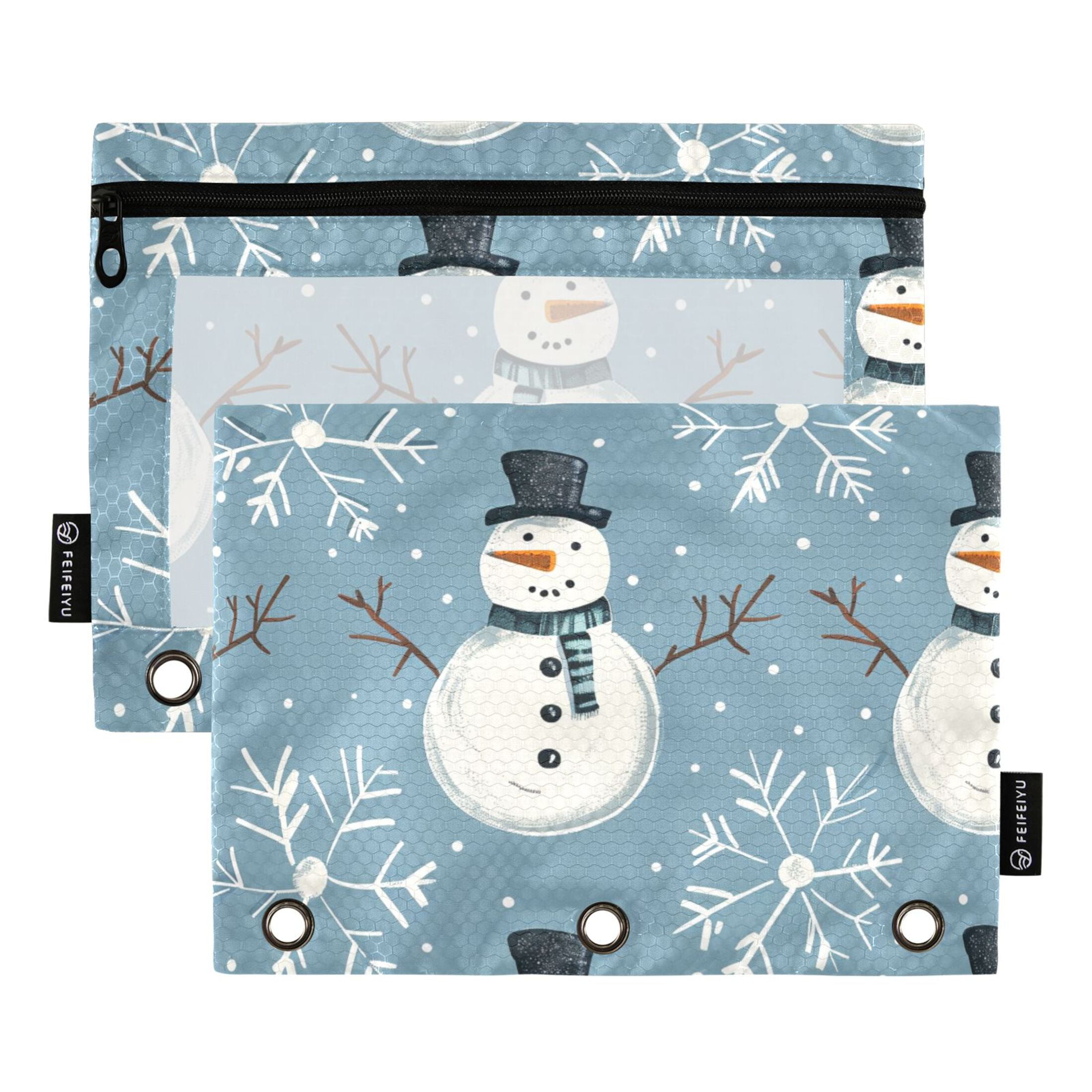 Snow Snowman Cartoon Binder Pouches Zipper Pocket Document Storage 3 ...