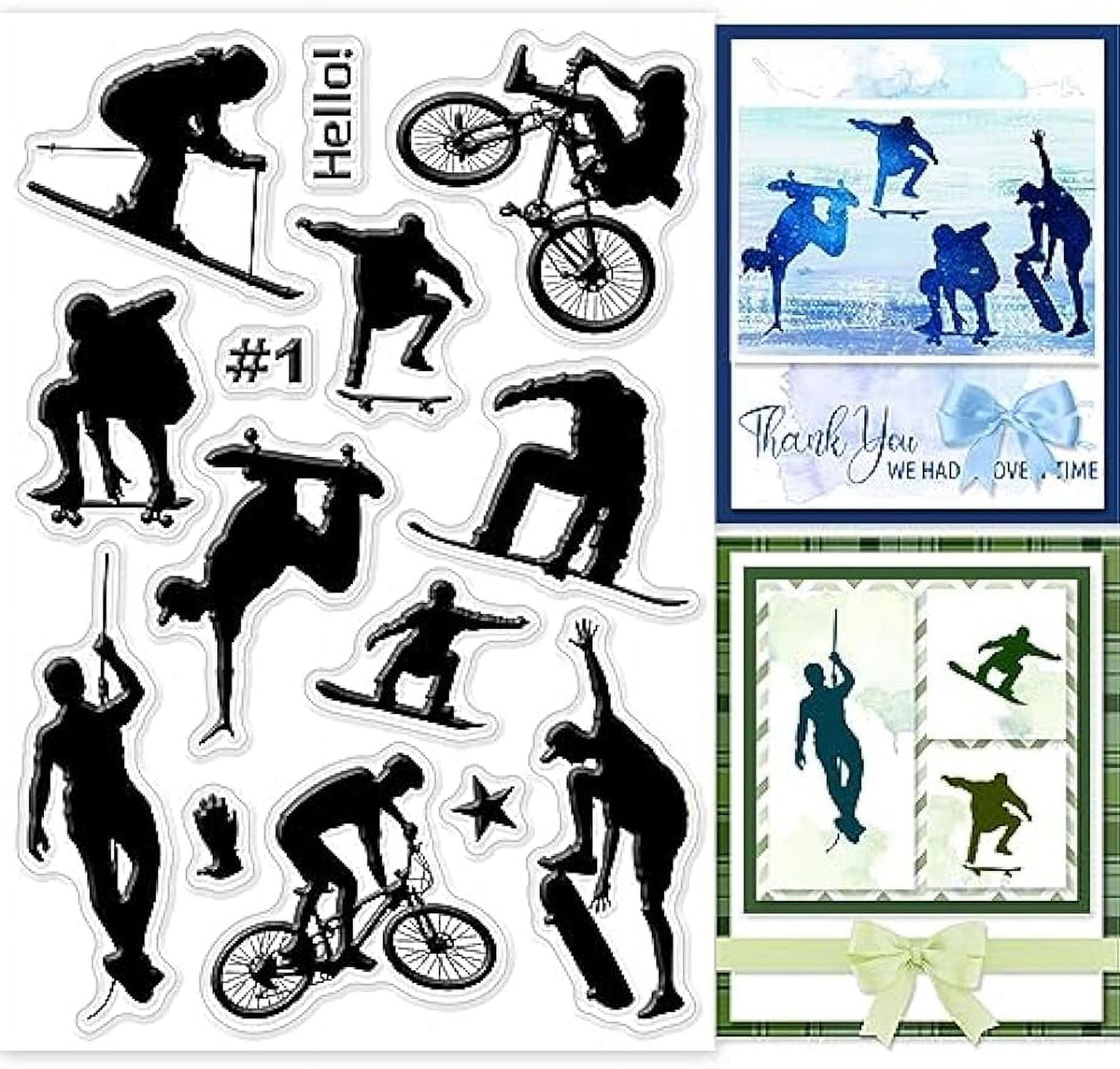 Snow Sports Transparent Clear Stamps Skateboard Mountain Bike Embossing Stamp Sheets Silicone ...
