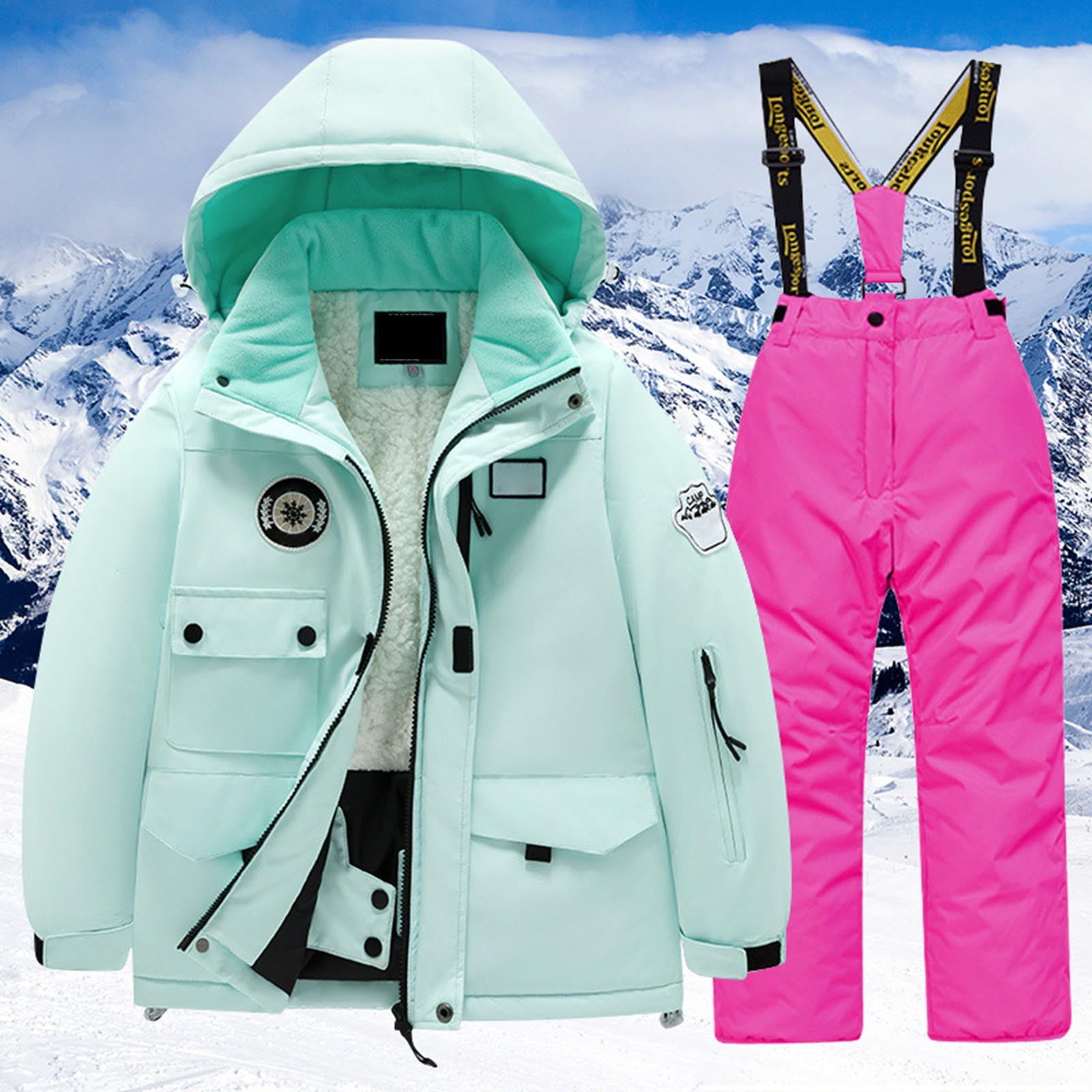 Snow Suit For Teen Girls Boys Snow Suits Two-piece set Warm Jumpsuit ...