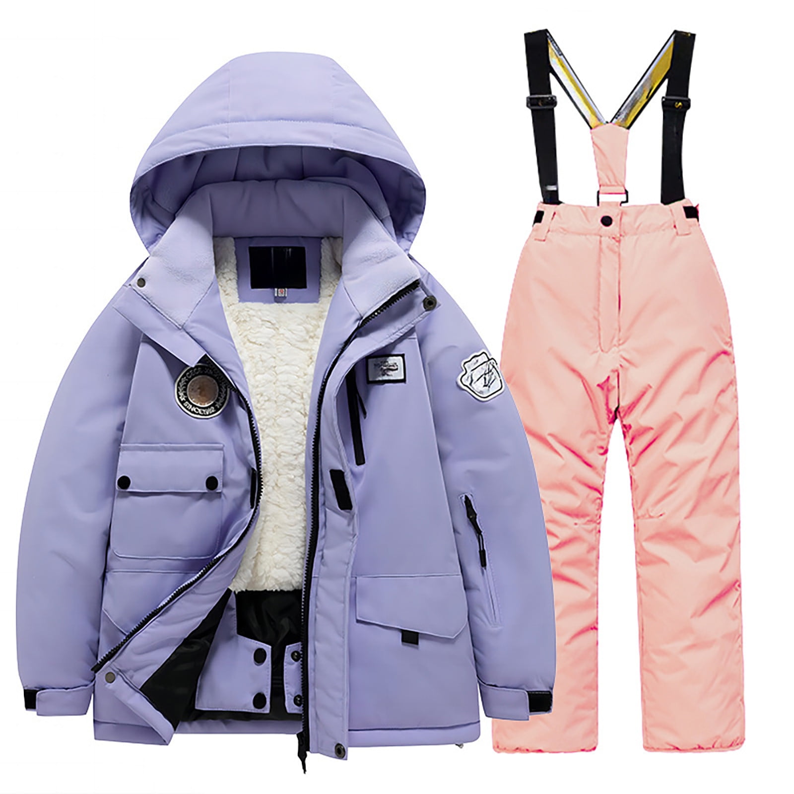 Snow Suit for Kids Girls Ski Jacket and Pant Set Solid Color Snow Suit ...