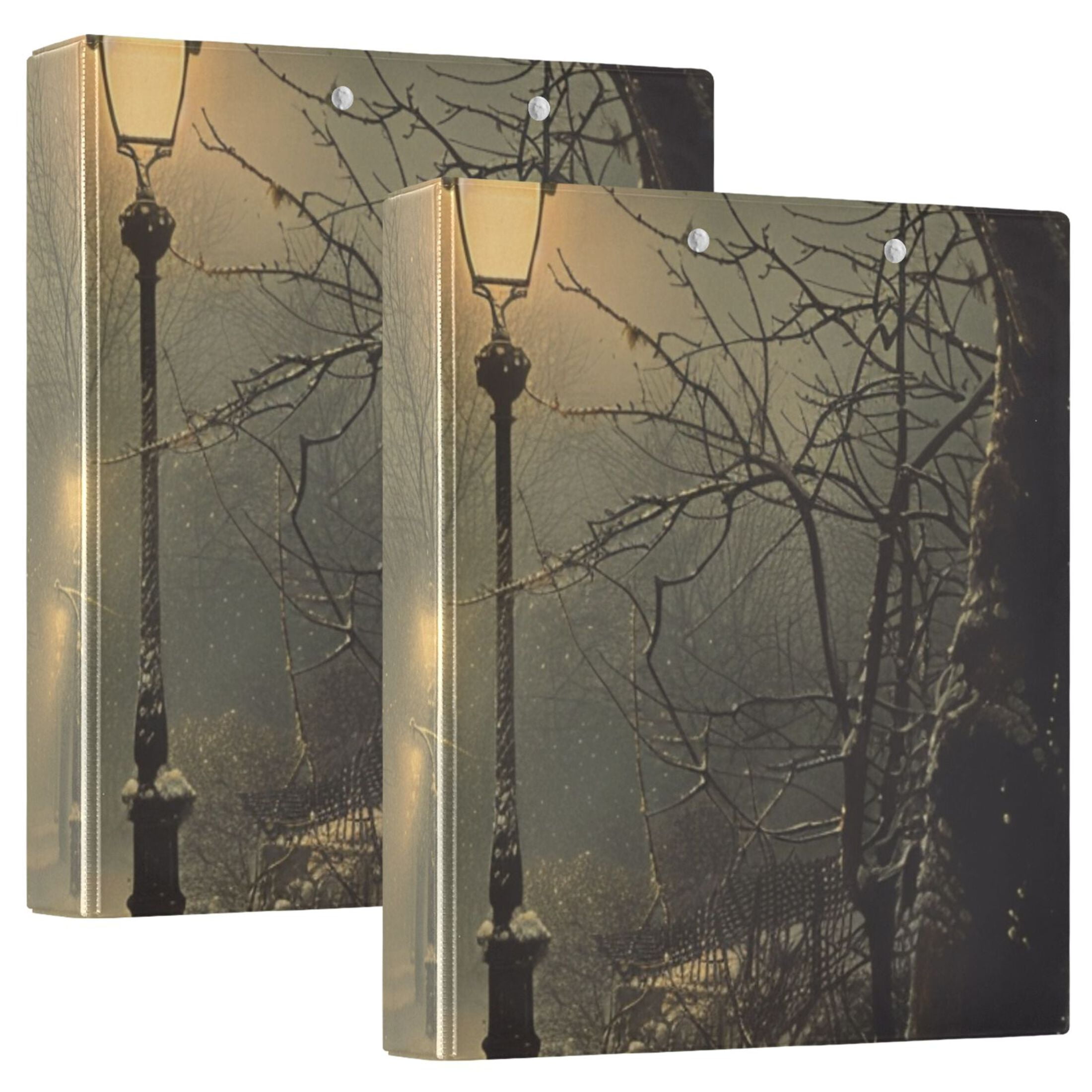 Snow Trees Street Light 3 Ring Binders 1.5 inch Hardcover File Folders ...
