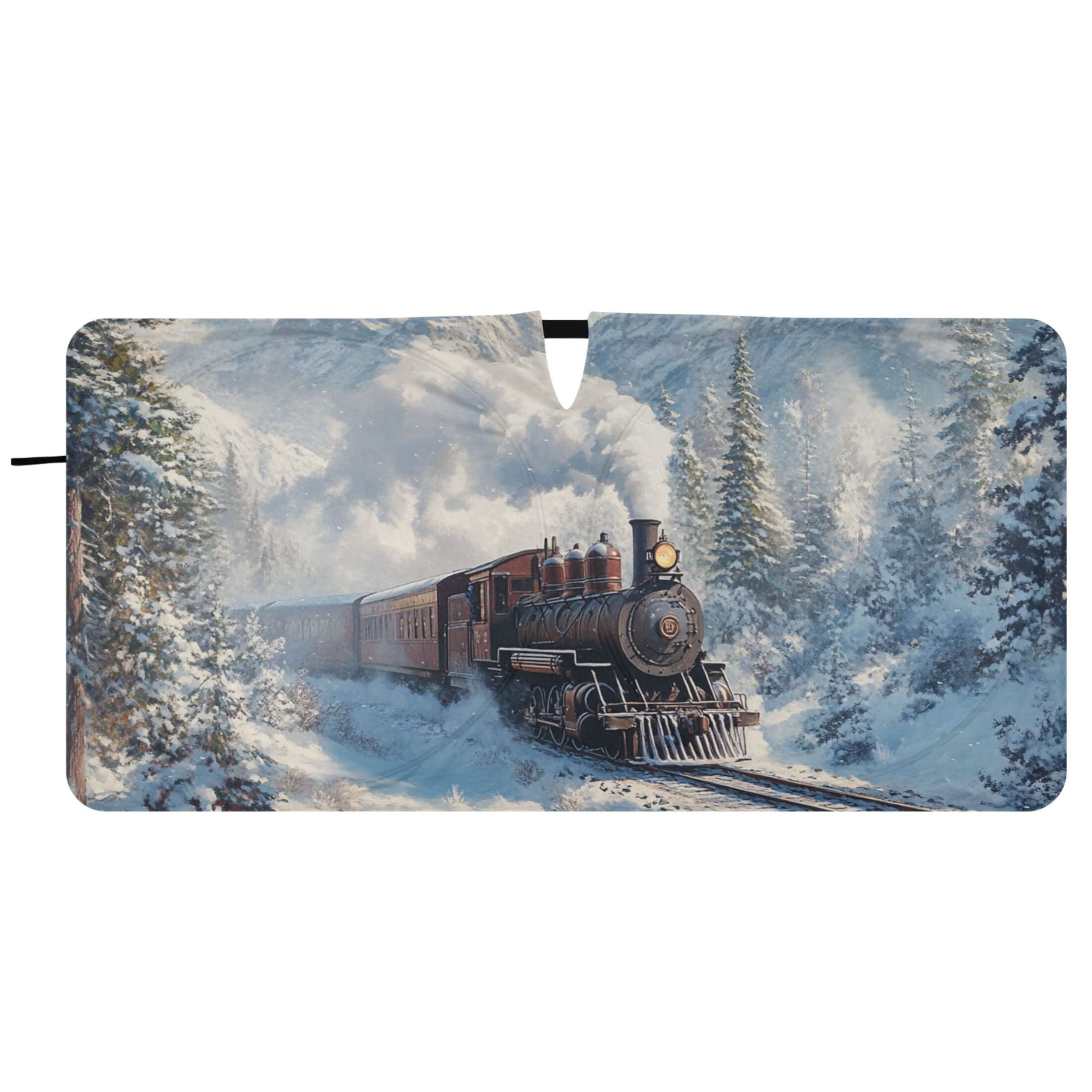 Snow Trees Train Car Windshield Sun Shade Foldable Front Window Shades ...